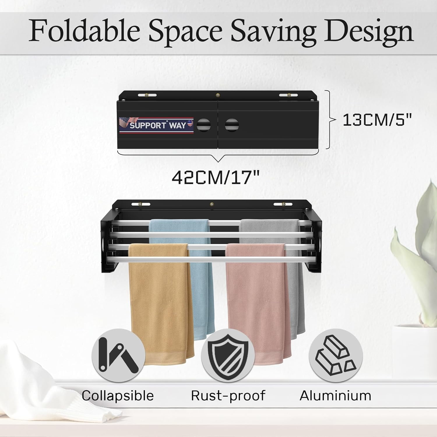 THESG-Foldable Wall Mounted Drying Rack, 17'' Wide Aviation Aluminum ...