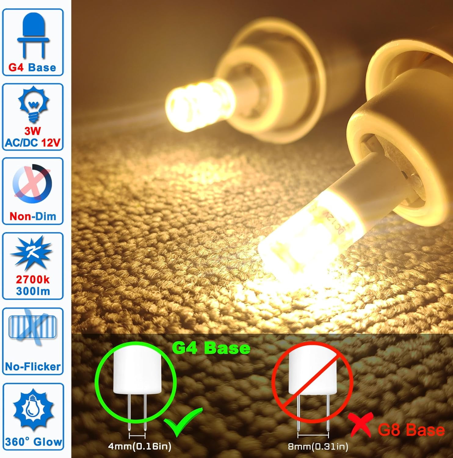 THESG-G4 T3 LED Landscape Bulbs 12V 3W JC Bi-Pin, G4 20W-30W Halogen Equivalent,2700k Soft Warm ...