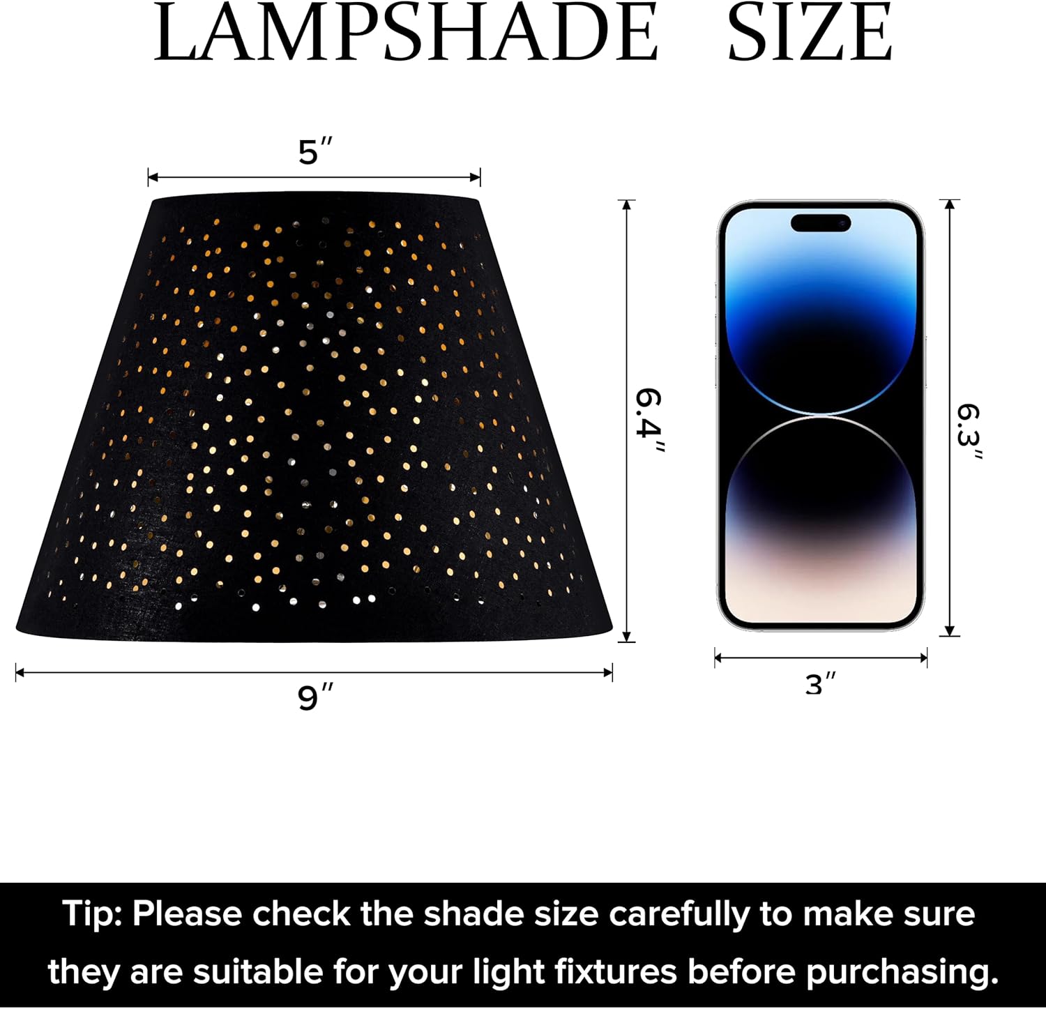 THESG-GOSO Set of 2 Small Black Drum Lamp Shades,5" × 9" × 6.4 Inch ...