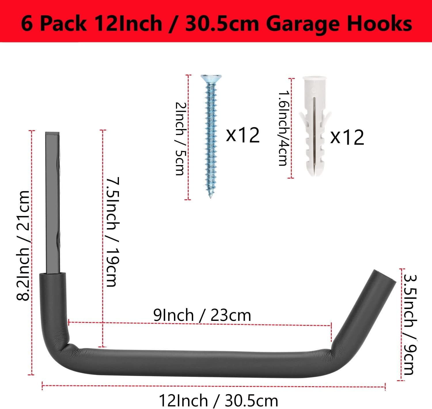 THESG-Garage Storage Heavy Duty Utility Hooks, 12 Inch Wall Mount ...