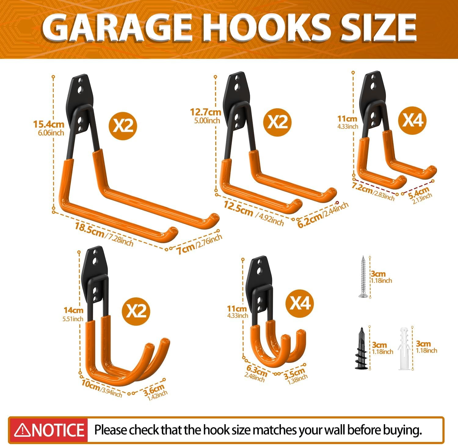 THESG-Garage Wall Hooks 14 Pack,Garage Hooks Heavy Duty with Extra ...