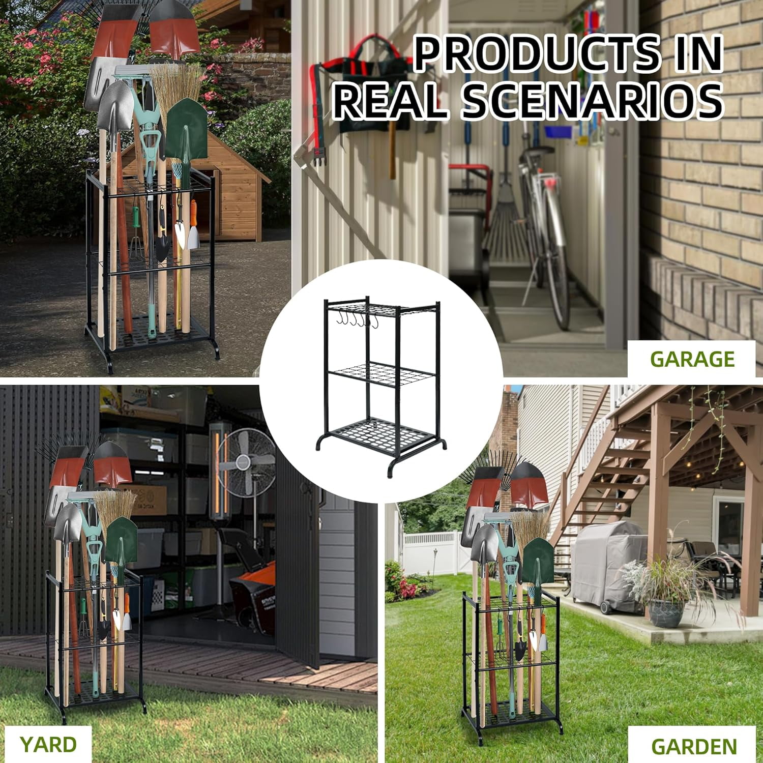 THESG-Garden Tool Organizer with Storage Hooks, Yard Tool Tower Rack ...