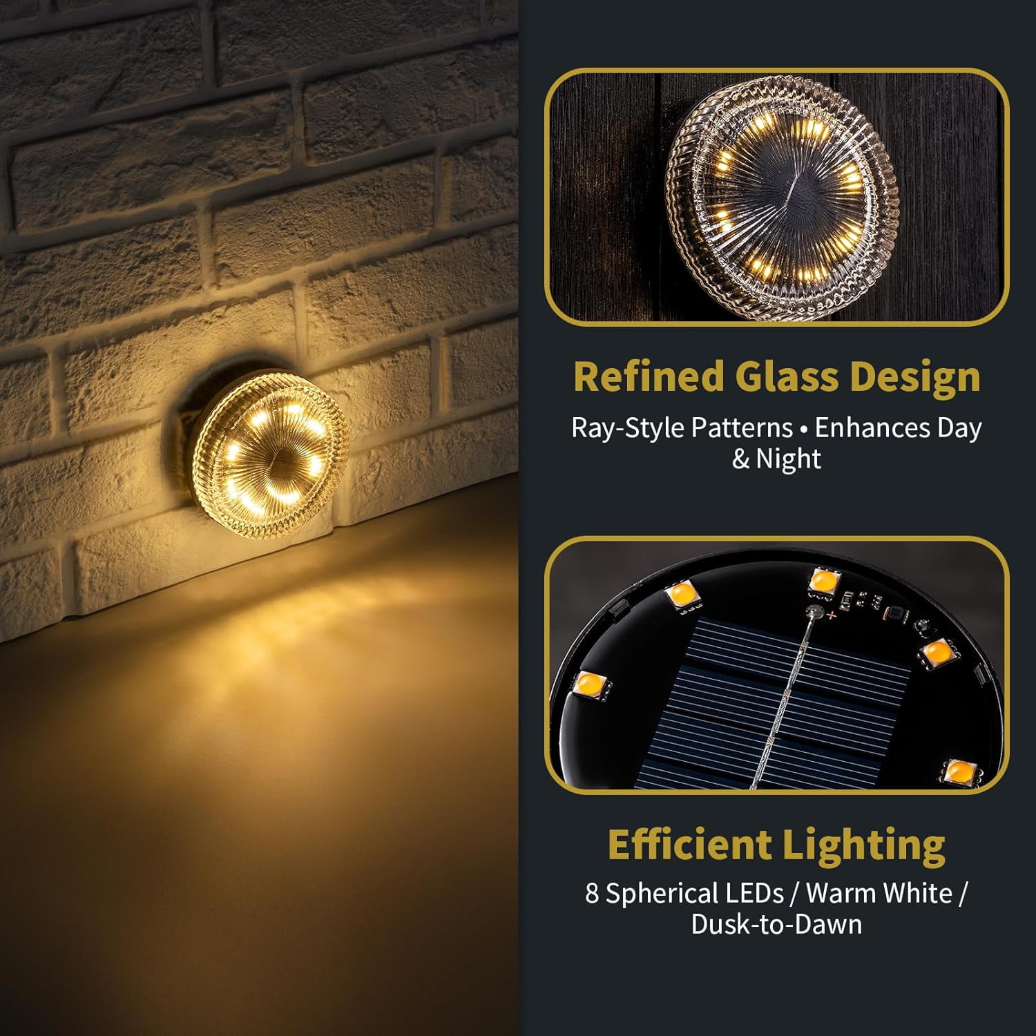 THESG-Glass Solar Deck Lights with Ray Style, Modular-Design Waterproof ...