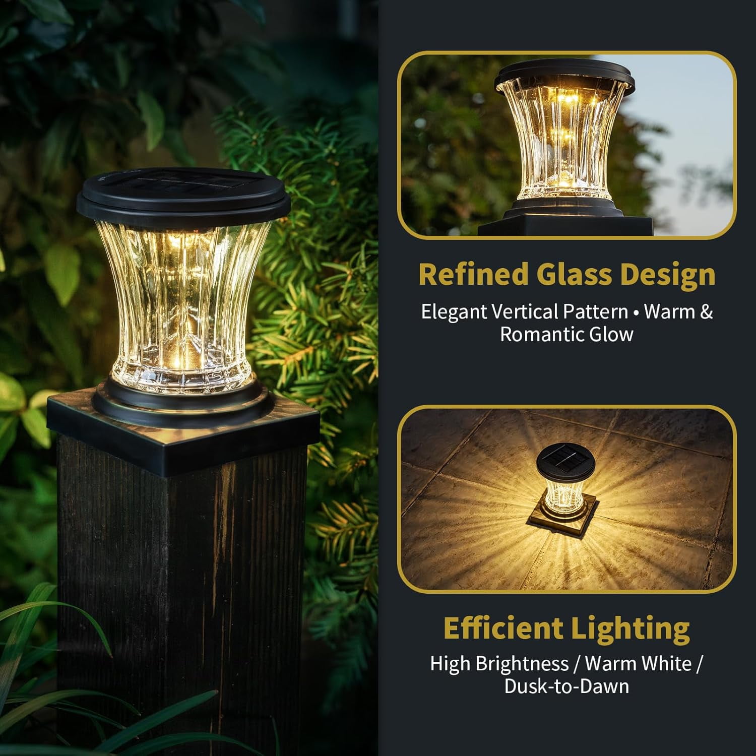 THESG-Glass Solar Post Cap Lights Outdoor Waterproof, 3000K LED Solar ...