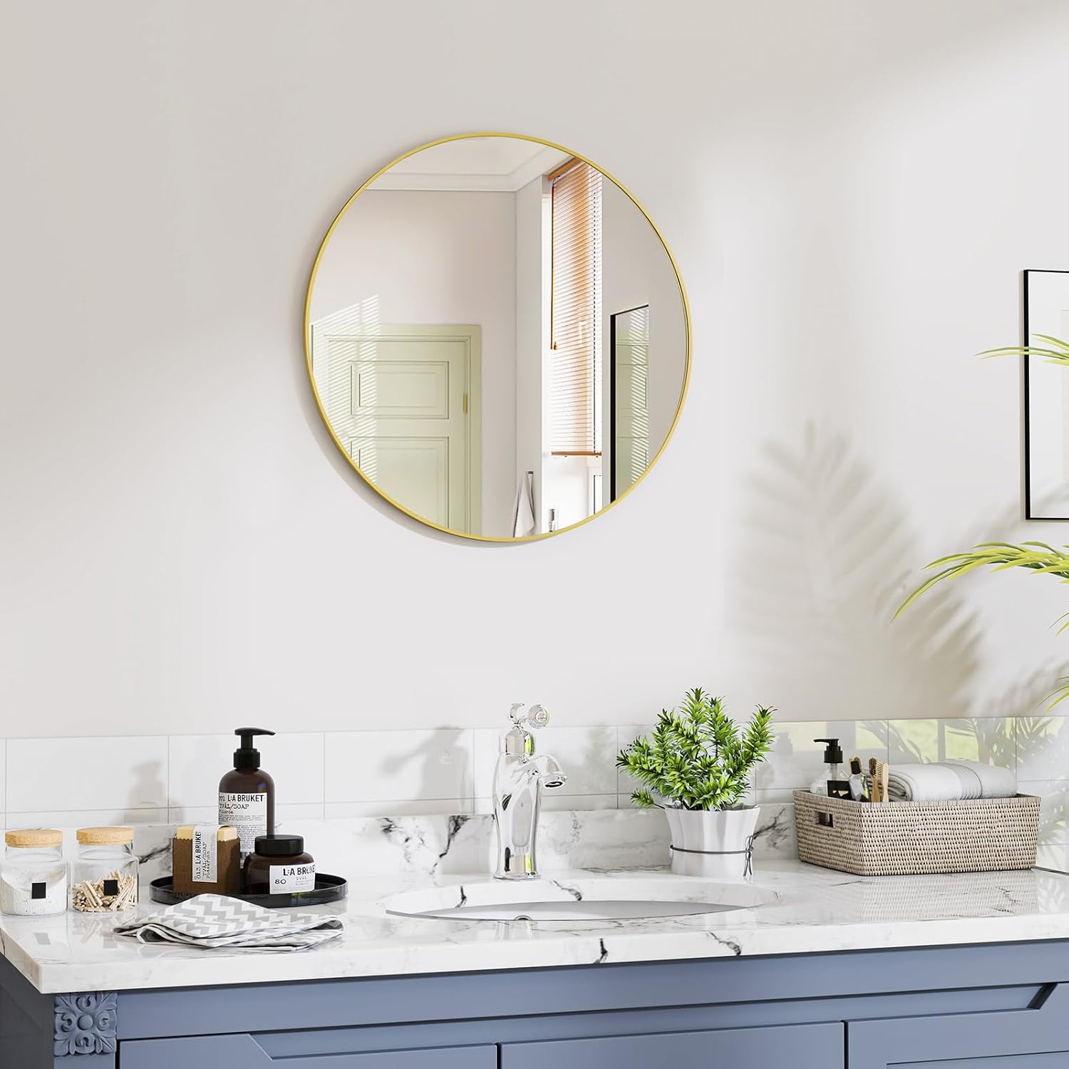 THESG-Gold Round Bathroom Mirror, 20 inch Circle Wall Mounted Hanging ...