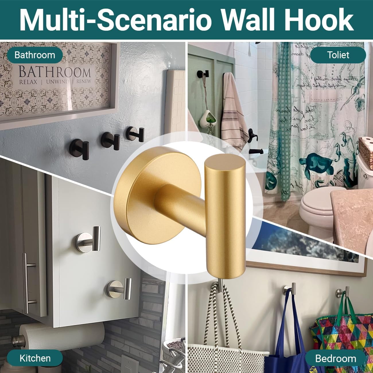 THESG-Gold Towel Hook, SUS 304 Stainless Steel Coat/Robe Clothes Hook ...