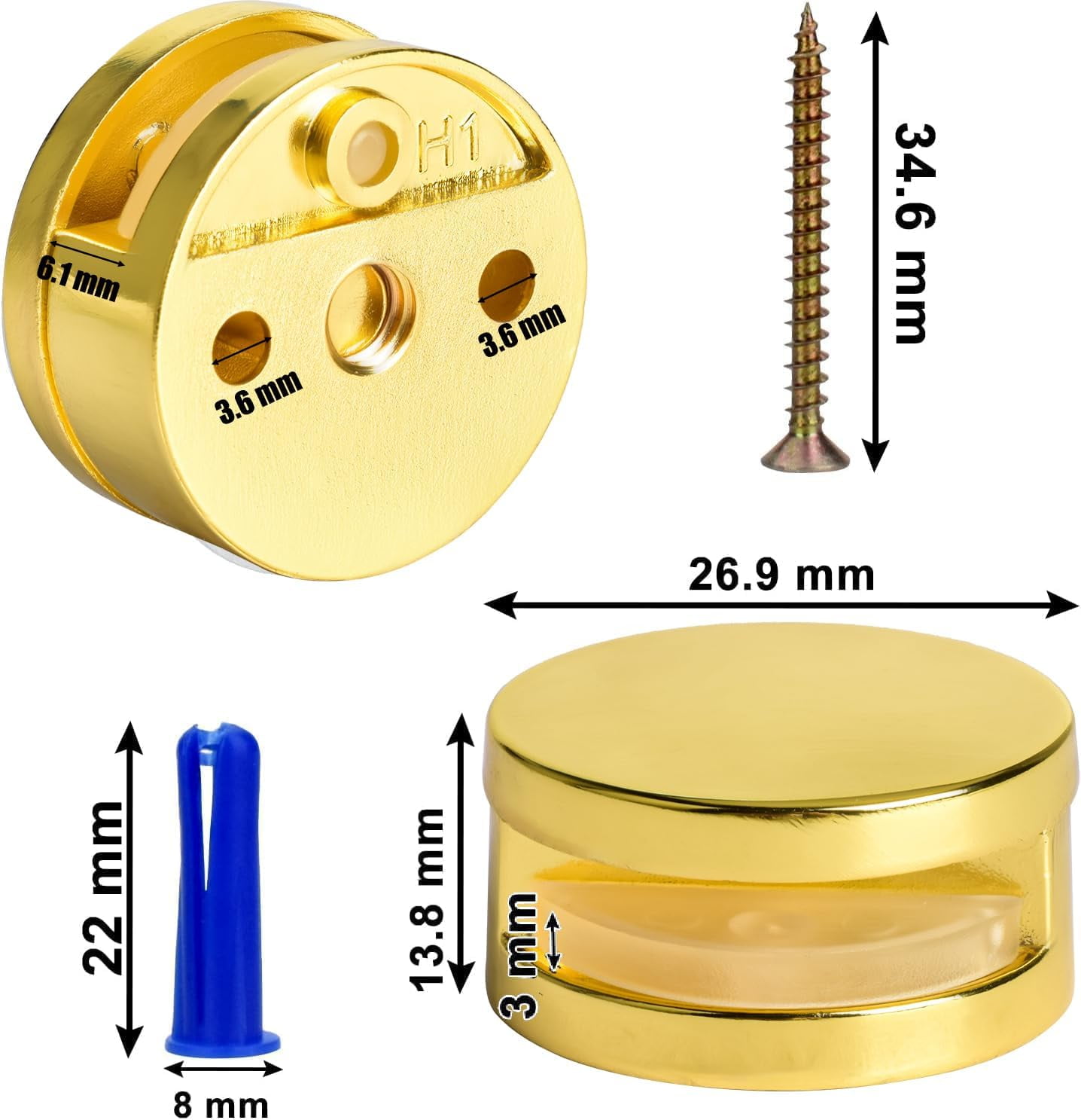 THESG-Golden Upgraded 3-5mm Frameless Mirror Mounting Hardware 8 Pack ...