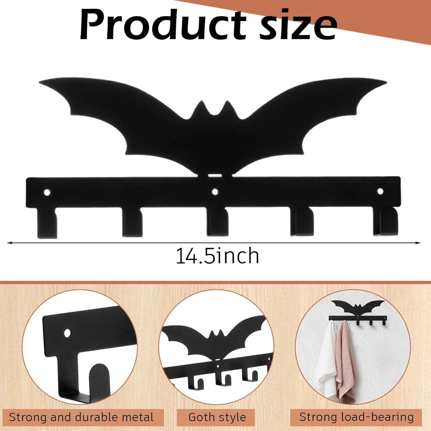 THESG-Gothic Bat Room Wall Decor Gothic Towel Rack Wall Mount Bat Towel ...