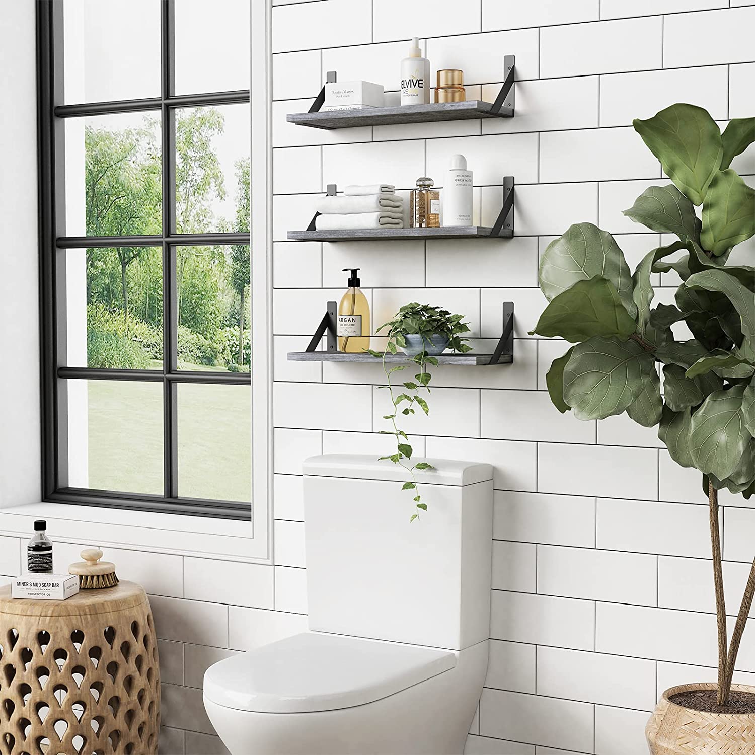 THESG-Grey Floating Shelves for Wall Decor Set of 3, Floating Book ...