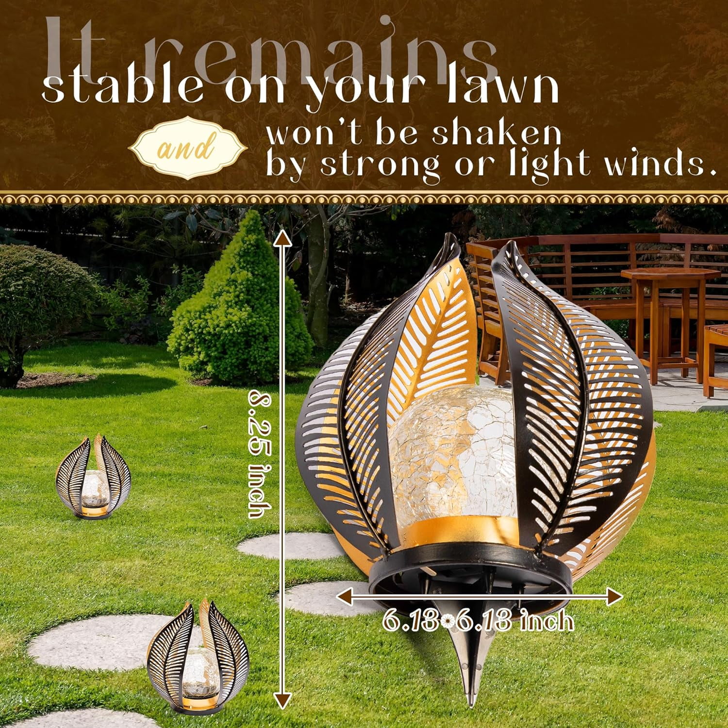 THESG-HPC Decor Solar Light Outdoor Garden, Crackle Globe Glass,Metal ...