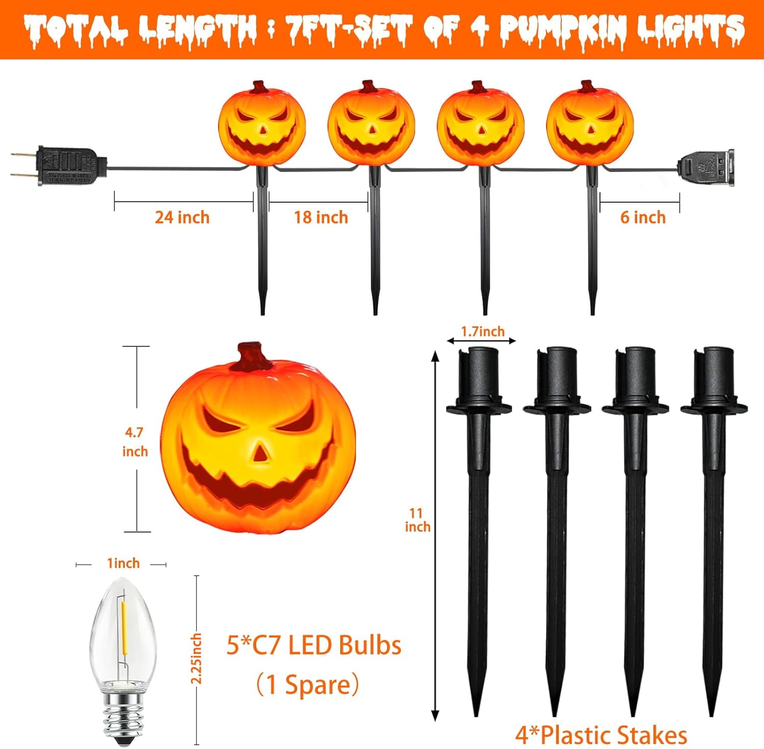 THESG-Halloween Pathway Lights, Set of 4 Halloween Pumpkin Stake Lights ...