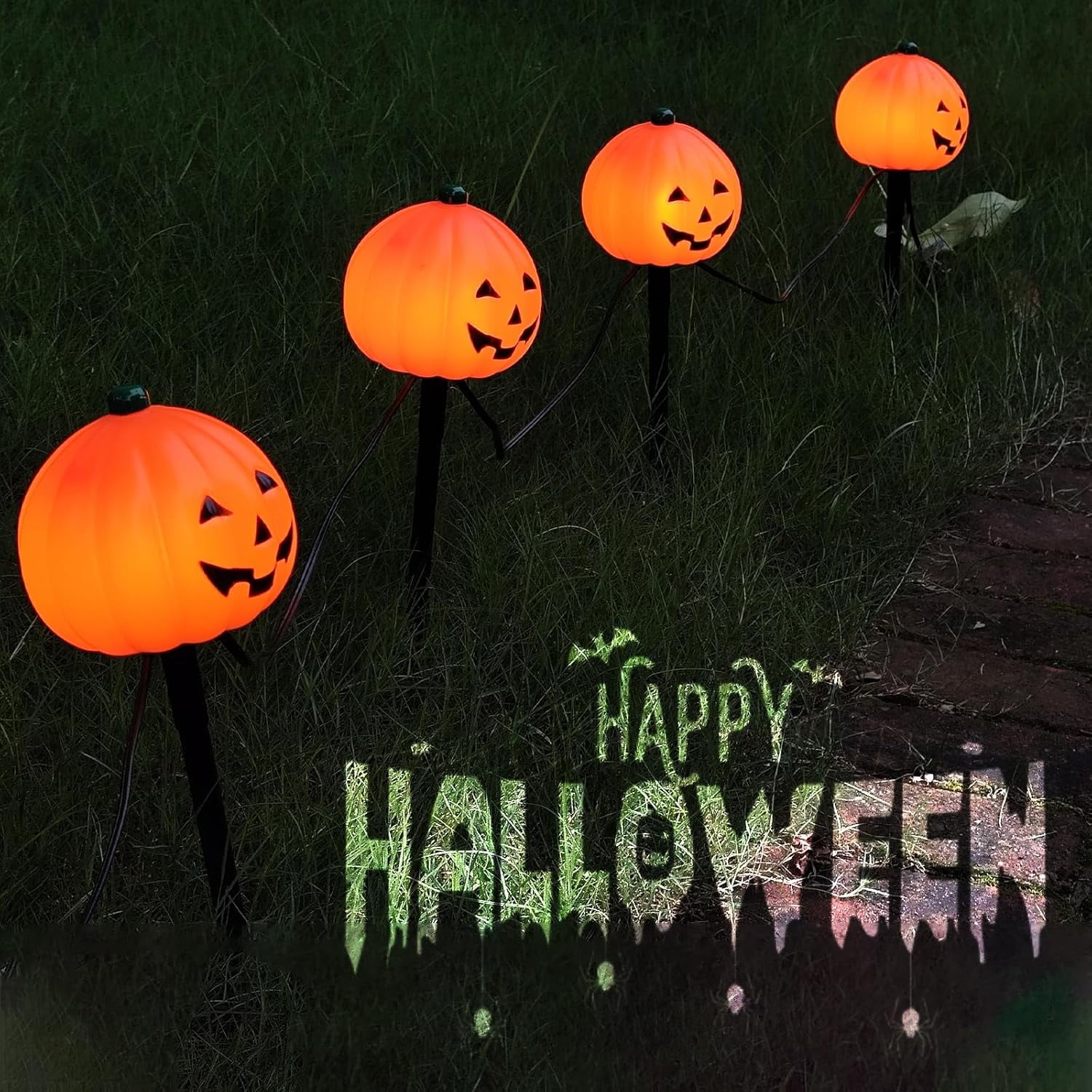 THESG-Halloween Pumpkin Pathway Lights, 4 Pack 3D Pumpkin Stakes Lights ...