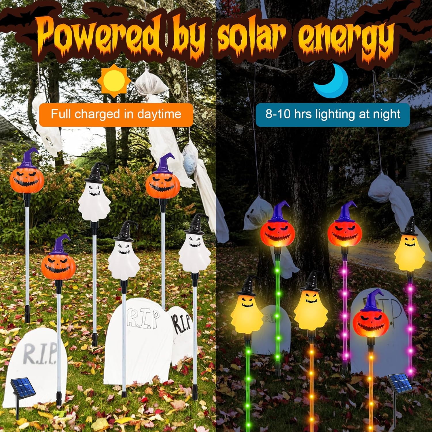 THESG-Halloween Pumpkin Pathway Solar Lights, 6 Pack Halloween Solar ...