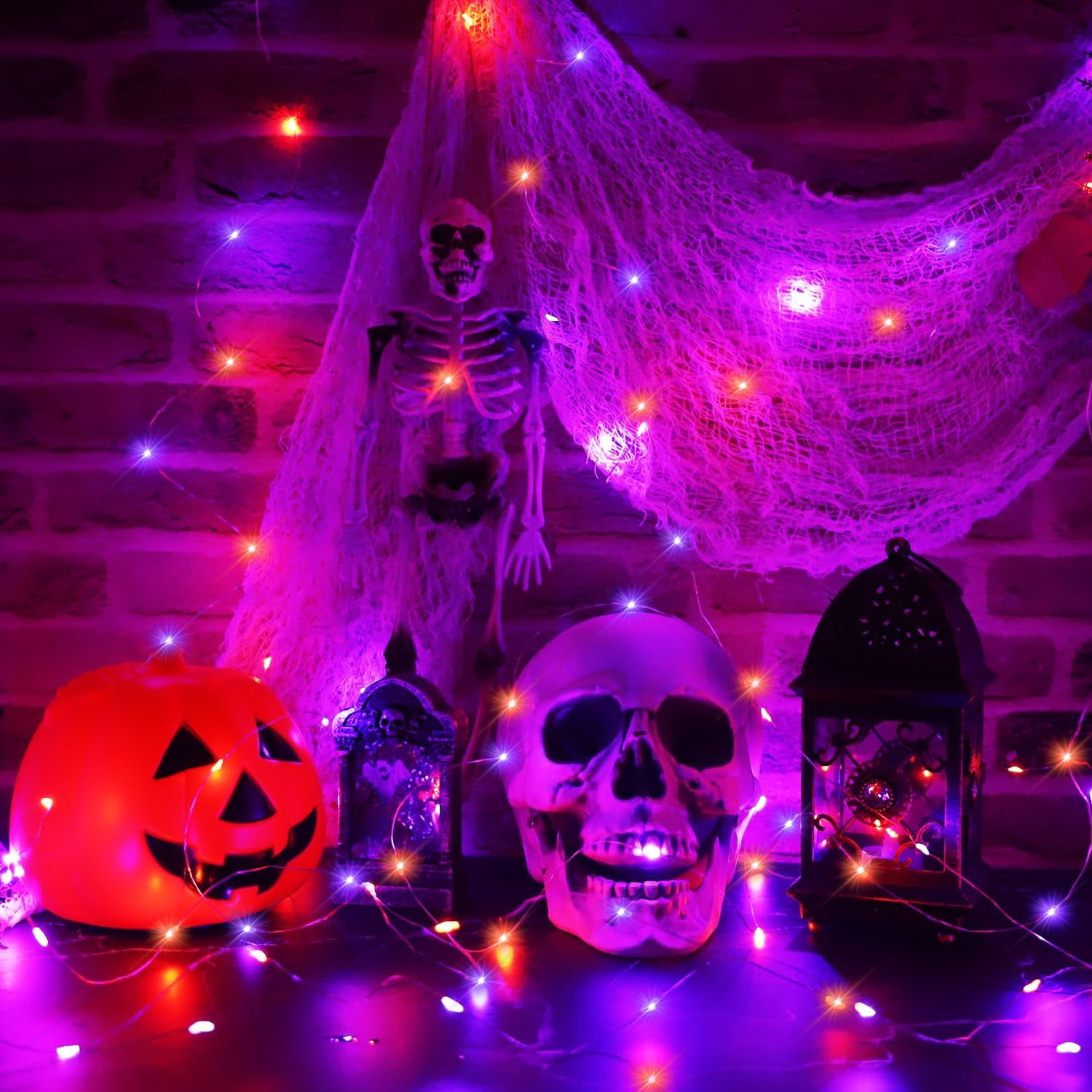 THESG-Halloween String Lights Purple and Orange, 2 Pack 100LED Copper ...
