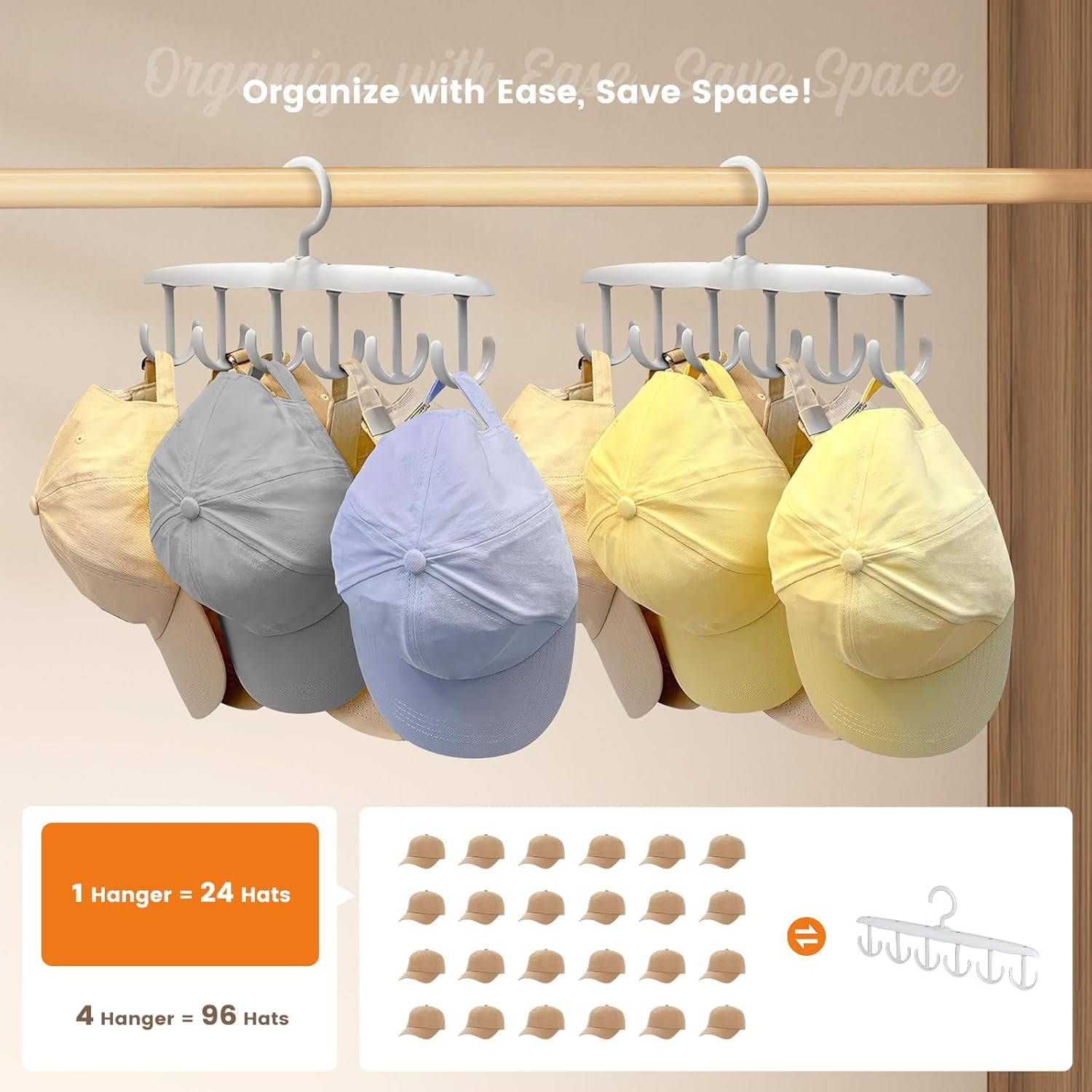 THESG-Hat Hangers for Closet, 4 Packs Hat Organizer for Baseball Caps ...