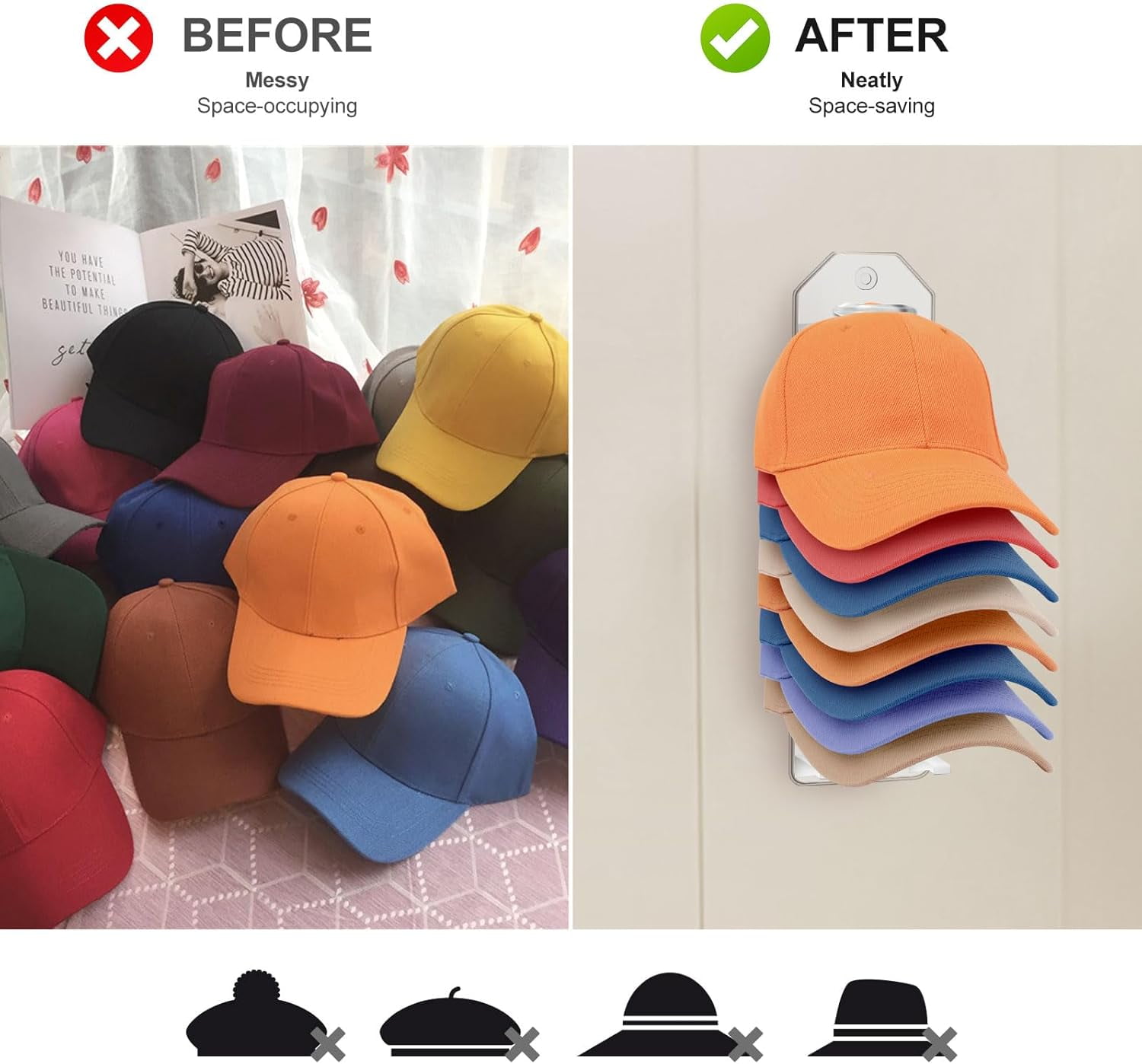 THESG-Hat Organizer for Baseball Caps, 2 Pack Hold Organizer and ...