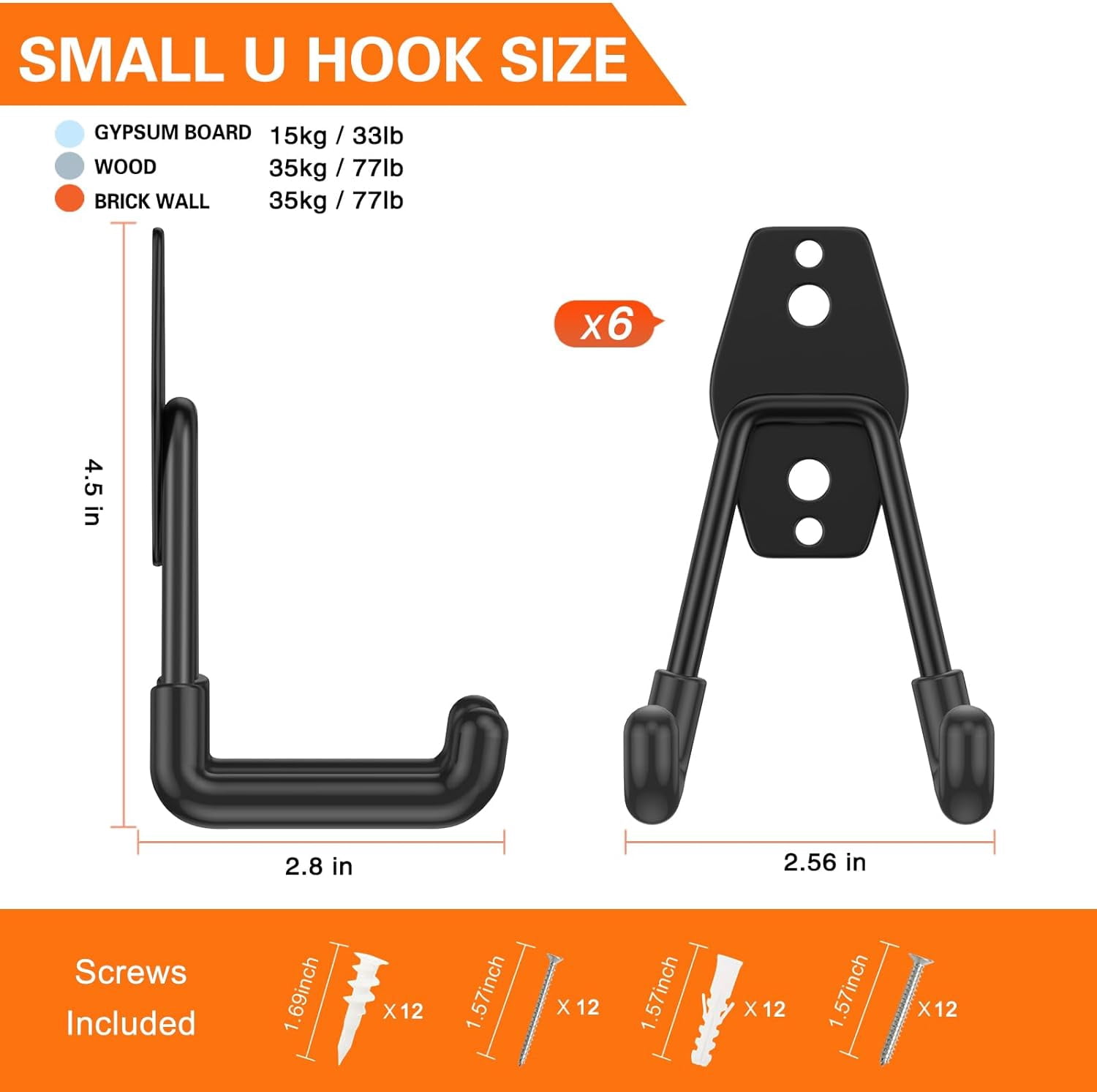 THESG-Heavy Duty Garage Hooks 6 Pack, 2.8 inch Small U Shaped Hanger ...