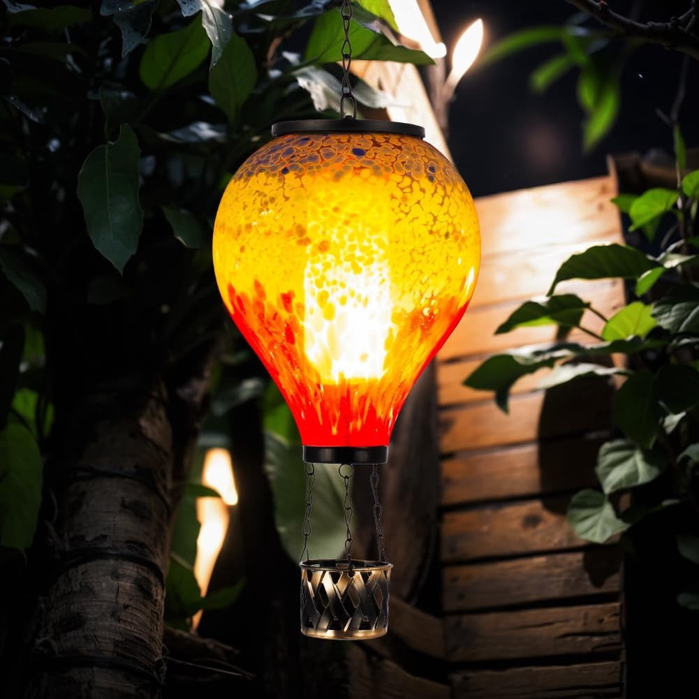 THESG-Hot Air Balloon Solar Lantern with Flame Glass Hot Air Balloon ...