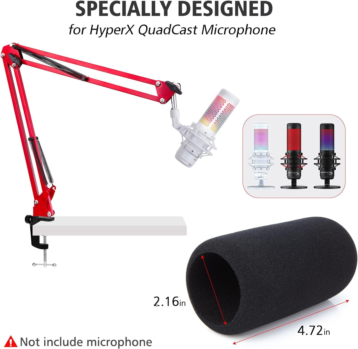 THESG-HyperX QuadCast Boom Arm - Upgraded Red Boom Arm with Windscreen ...