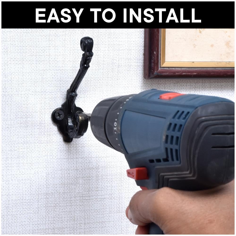 THESG-Indianshelf 6 Pack Heavy Duty Double Prong Wall Hooks - Black ...