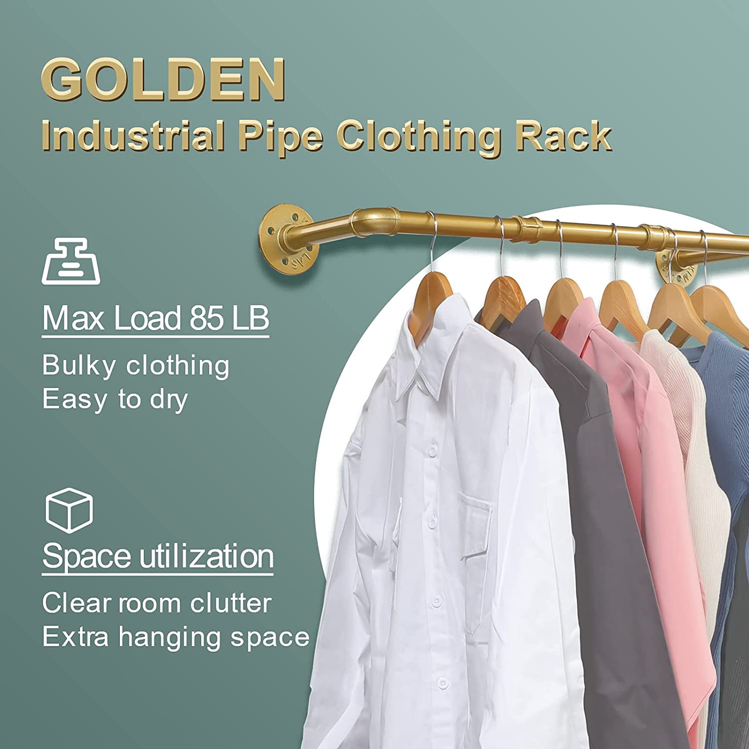 THESG-Industrial Gold Pipe Clothing Rack, Wall Ceiling Mounted Clothes ...