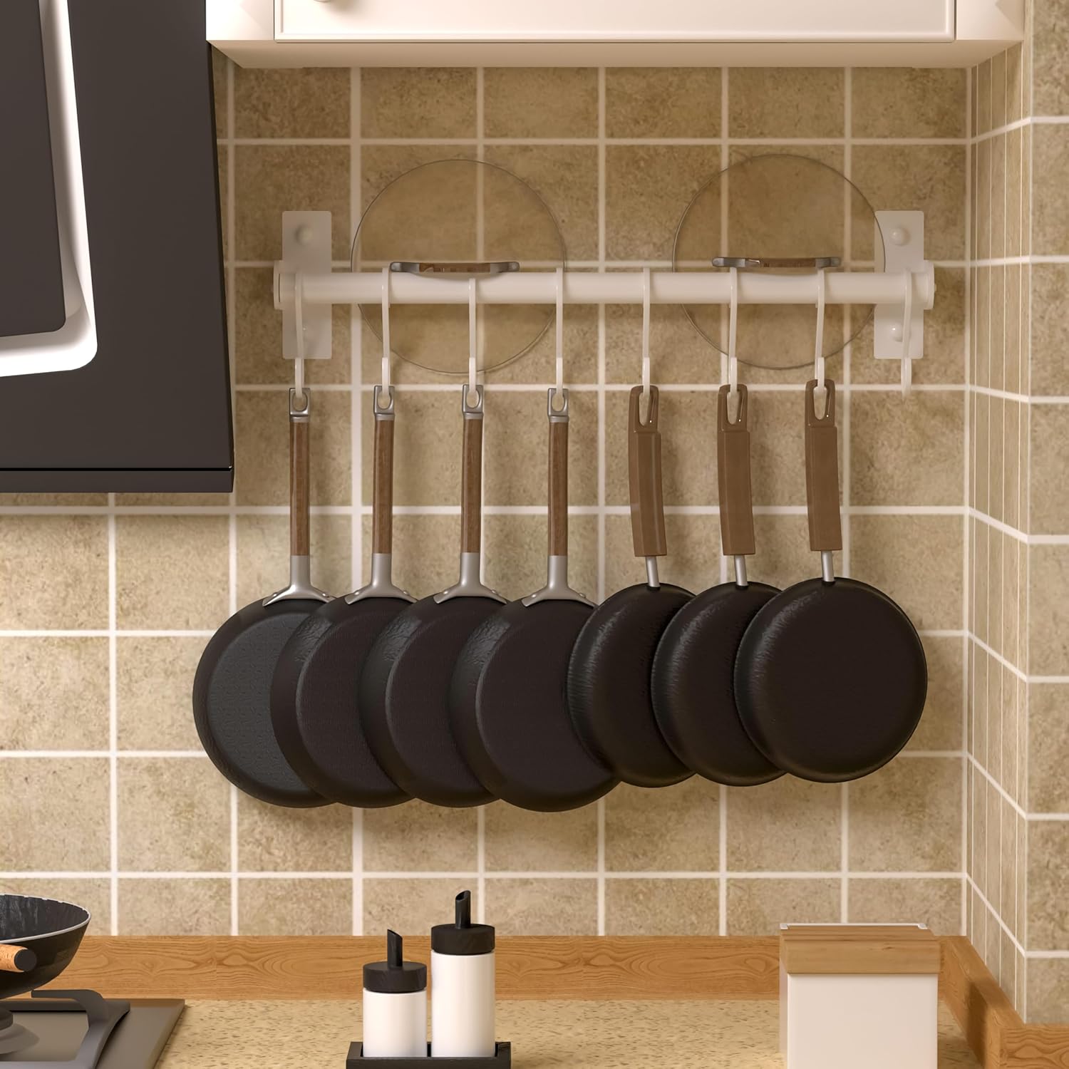 THESG-Kitchen Utensil Holder Hanger, Pot and Pan Rack Wall Mounted ...