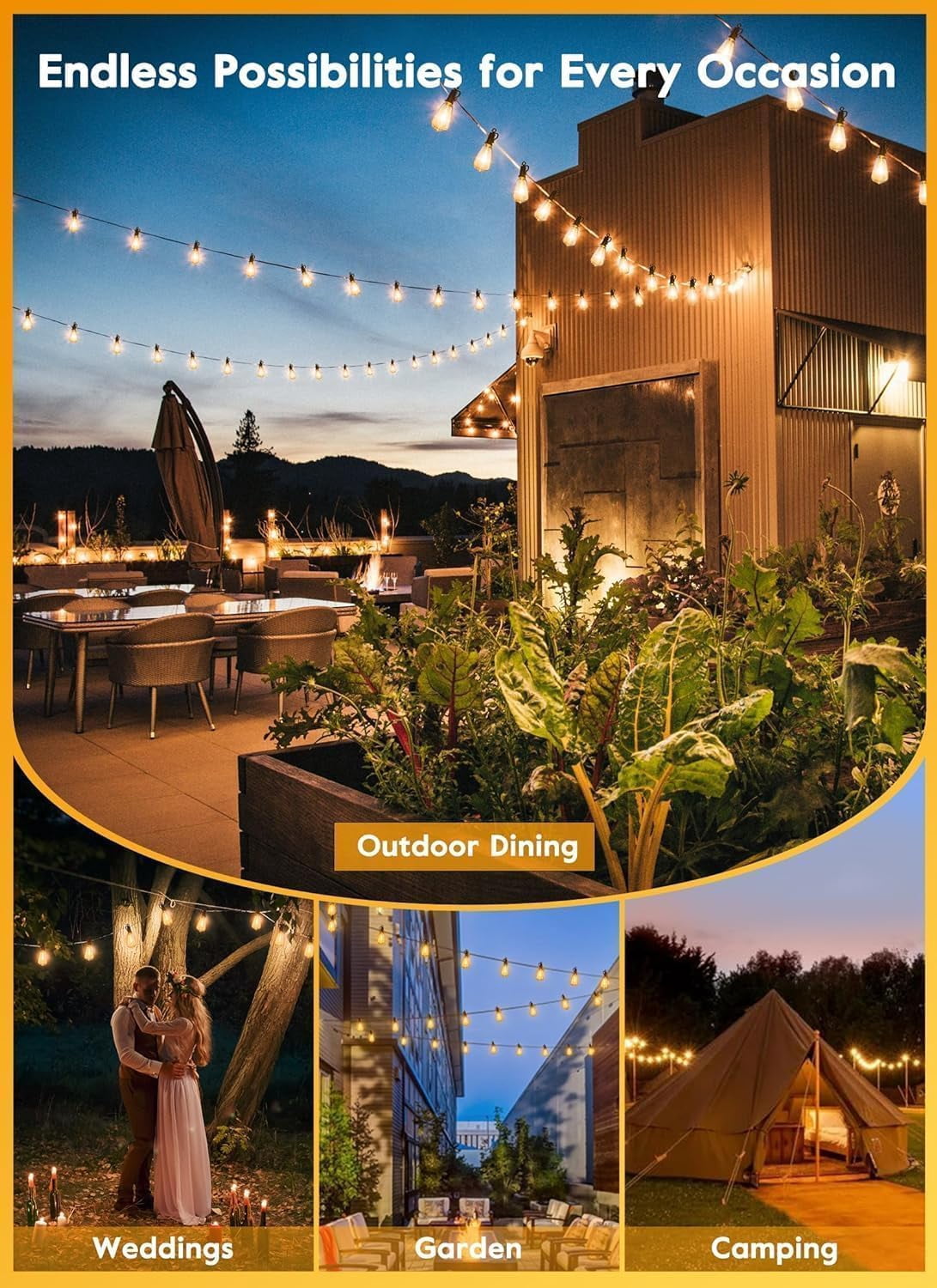 THESG-LED Outdoor String Lights 30FT for Patio with 16 Shatterproof ...