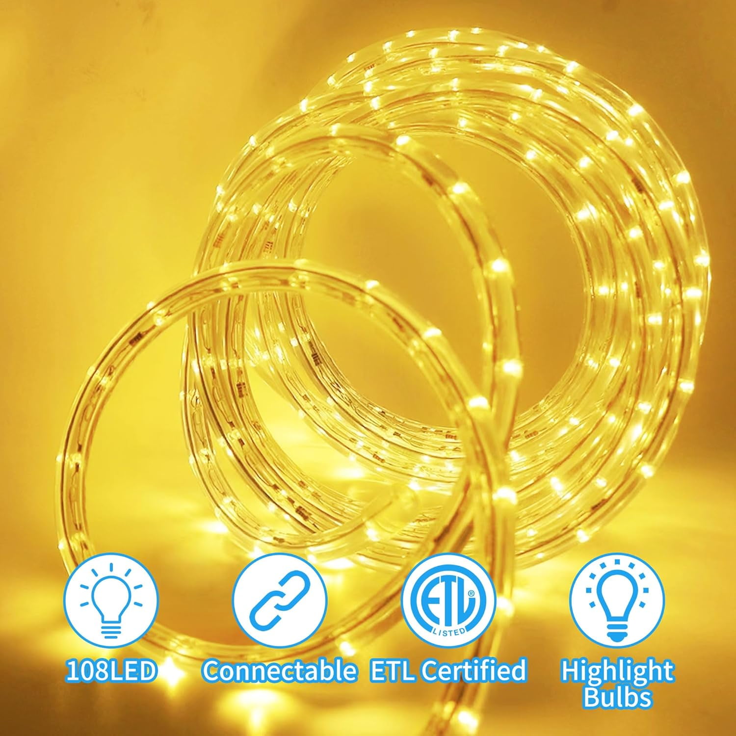 THESG-LED Rope Lights Outdoor, 108 LEDs 16Ft Connectable and Flexible ...