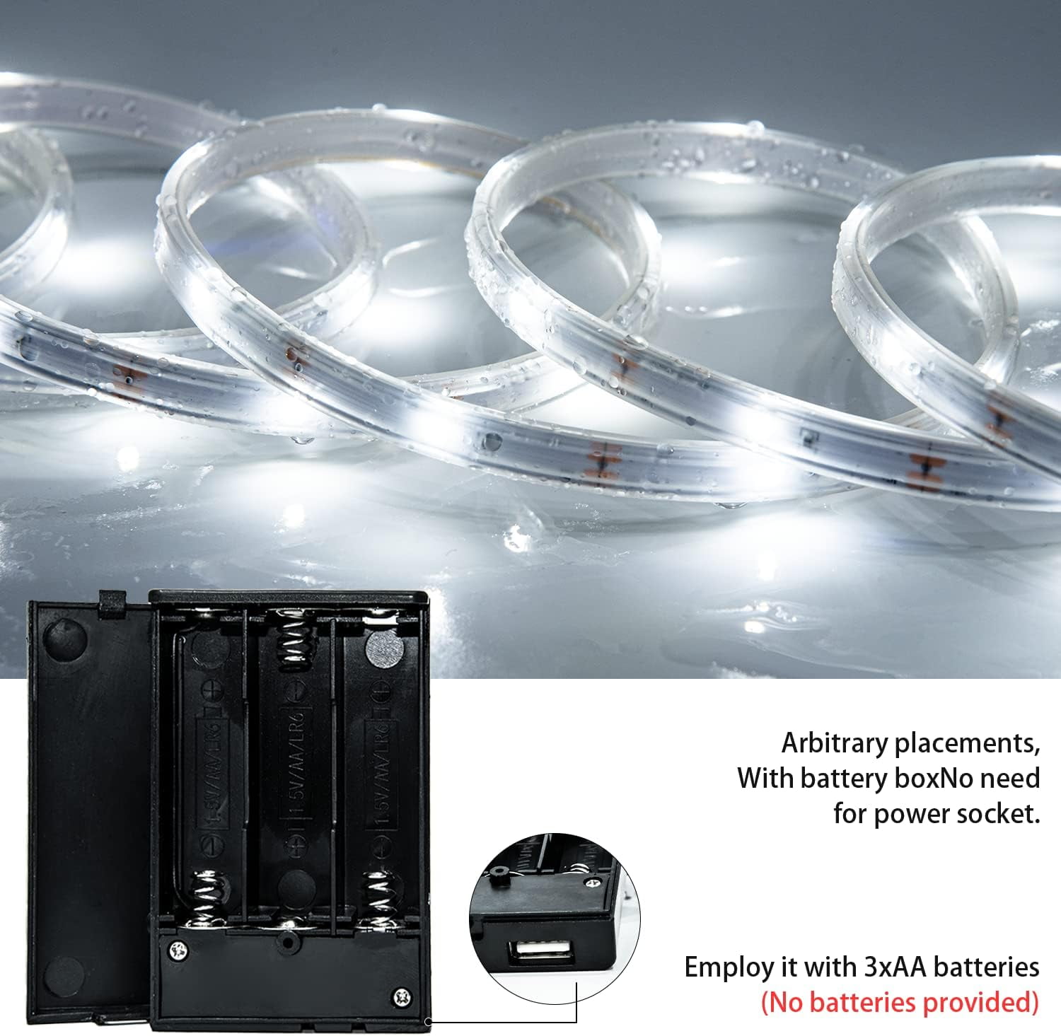 THESG-LED Rope Lights Outdoor Waterproof Battery Led Strip Lights, 16 ...