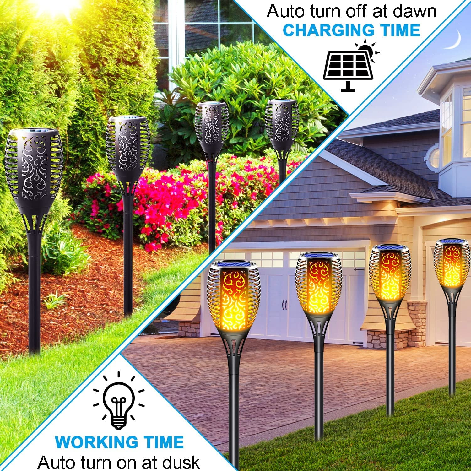 THESG-Large Solar Torch Light with Flickering Flame, Upgraded 3-in-1 ...
