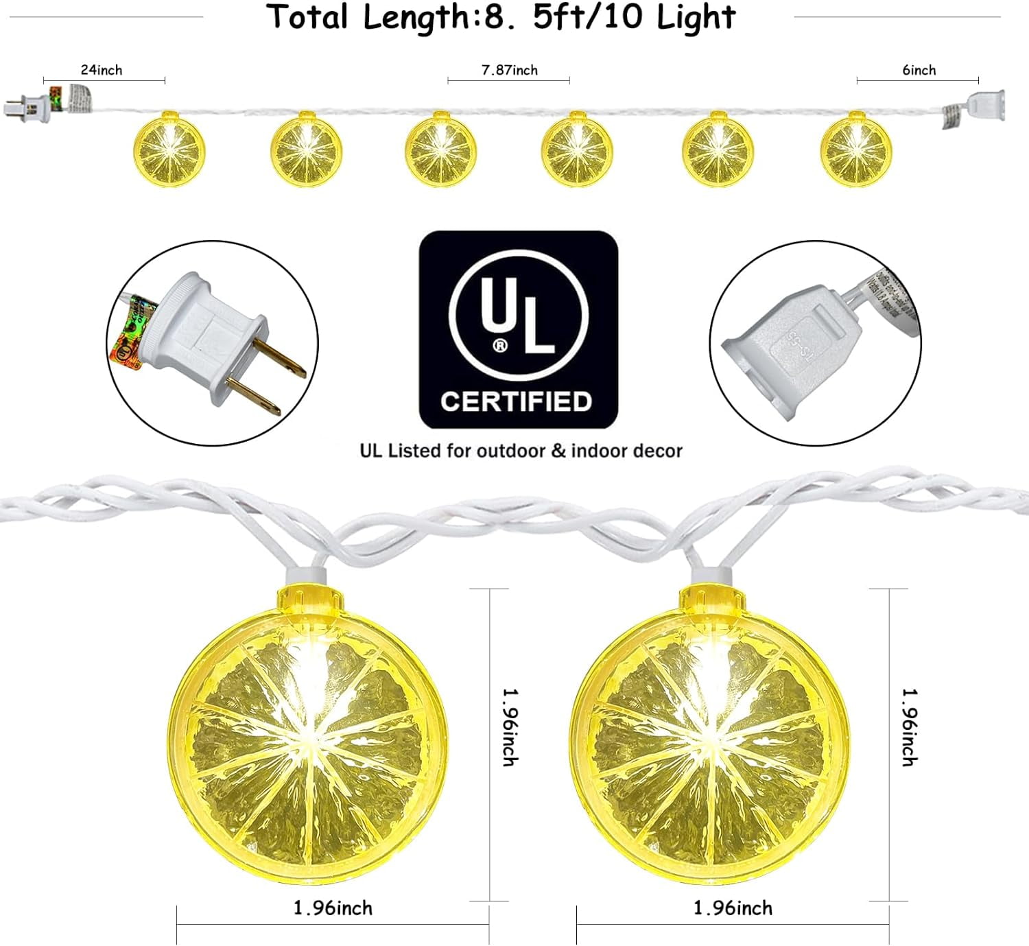 THESG-Lemon LED String Lights, 8.5FT Lemon Decor Fairy String Lights with Mini 10 LED Bulbs ...