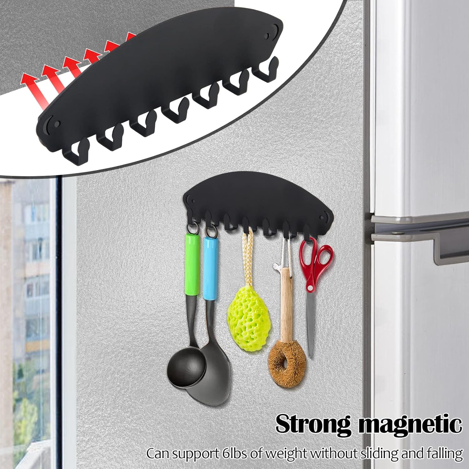 THESG-Magnetic Hook Rack, Magnetic Key Holder for Wall 7 Hooks, Wall ...