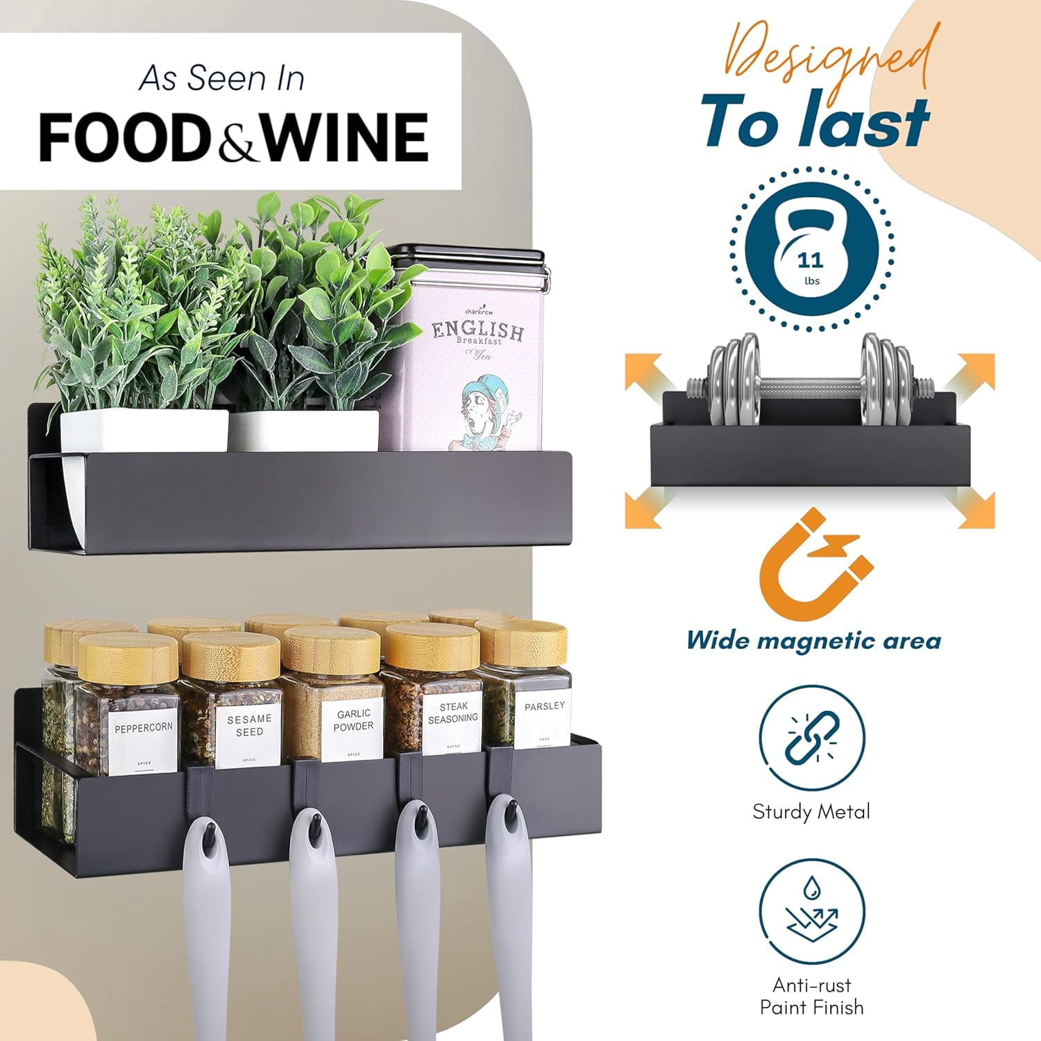THESG-Magnetic Spice Rack for Refrigerator - Strong Magnetized Shelf ...