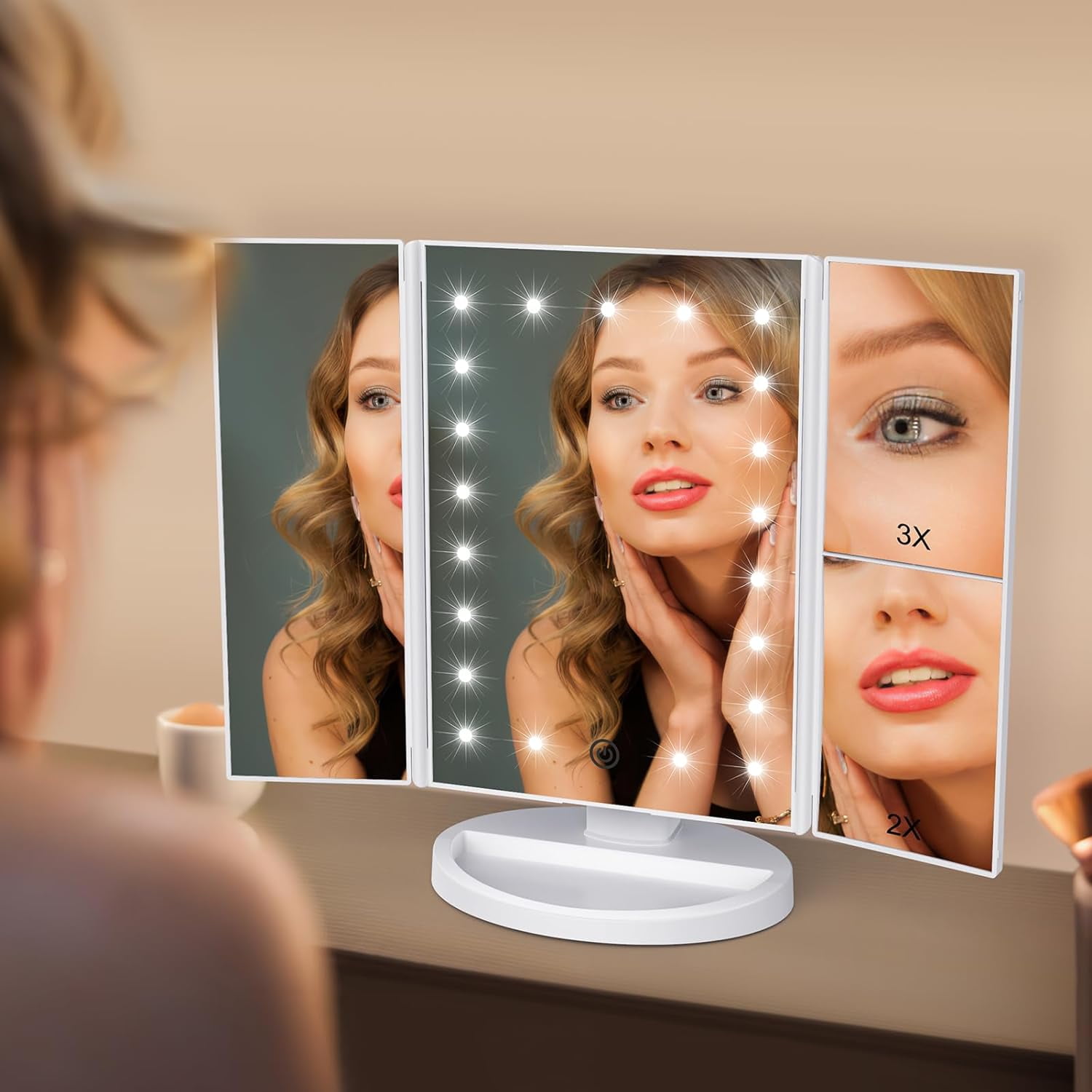 THESG-Makeup Vanity Mirror with 21 LED Lights and Touch Screen, Tri ...
