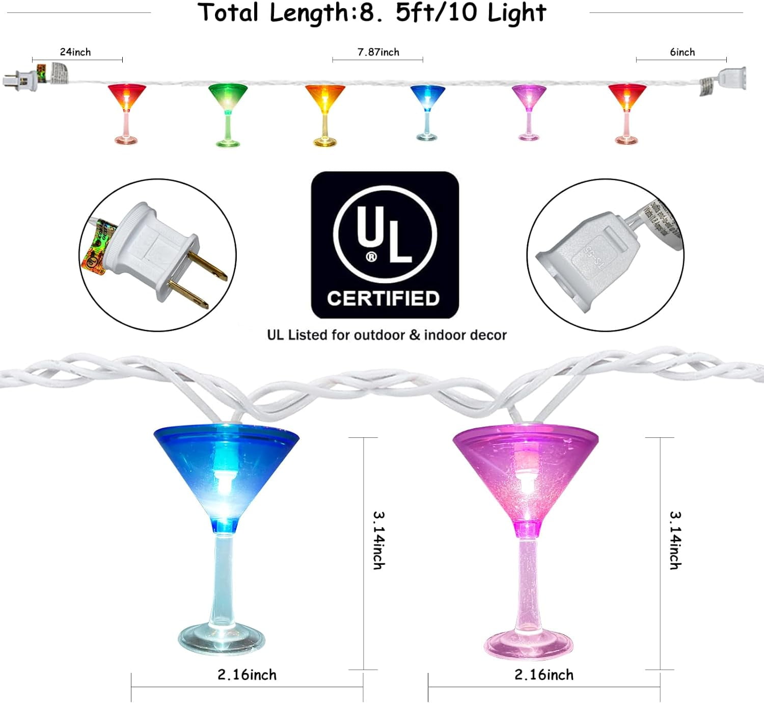 THESG-Margarita Glass String Lights, 8.5FT Summer Patio Light with 10 ...