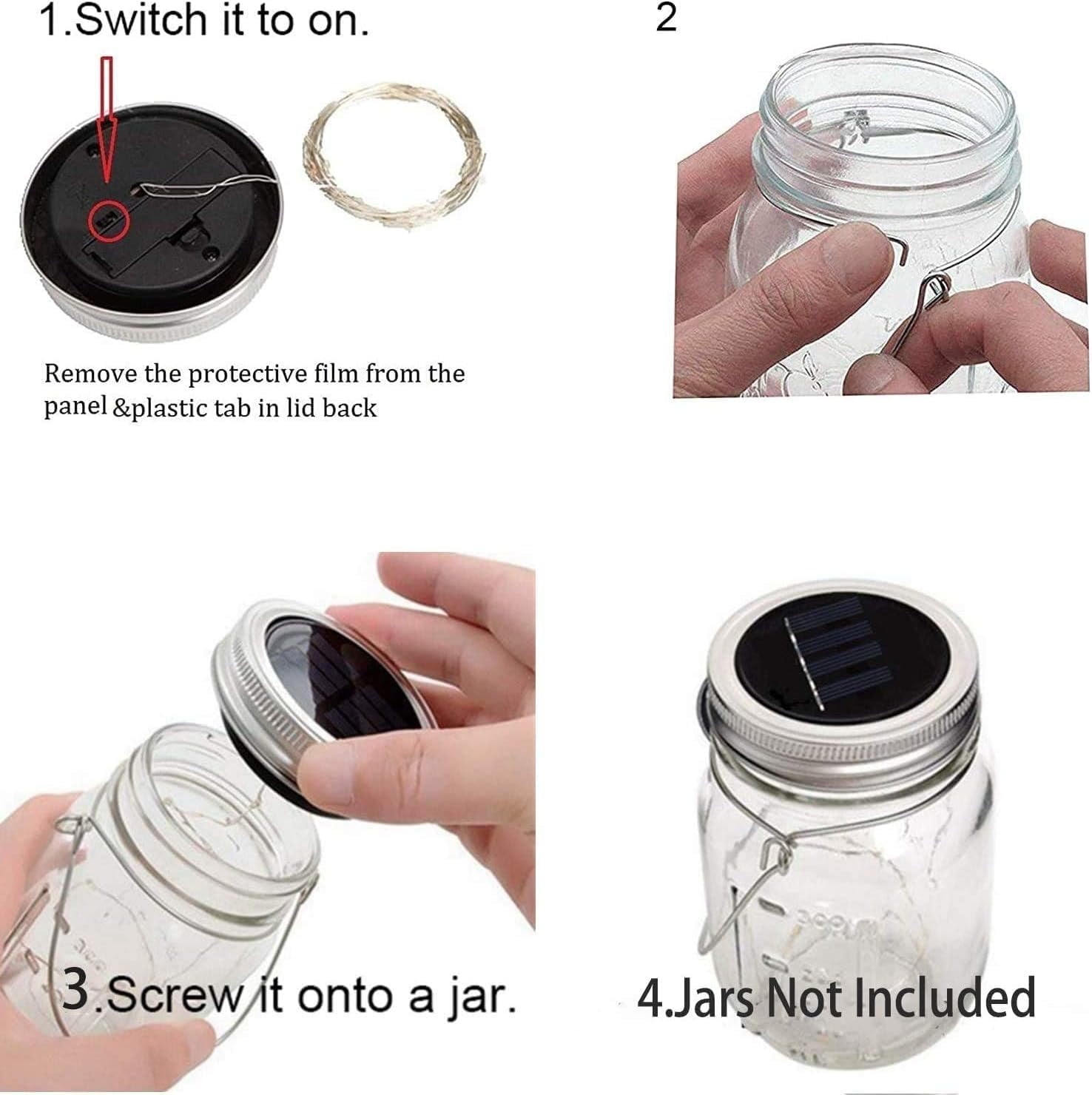 THESG-Mason Jar Solar Lights for Outside, 6 Pack 30 LED Fairy Lights ...