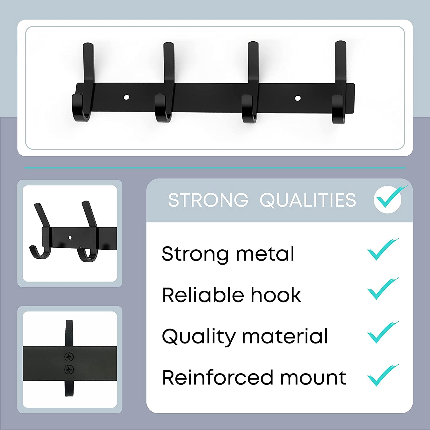 THESG-Matte Black Coat Rack Wall Mount with 4 Double Hooks for Hanging ...