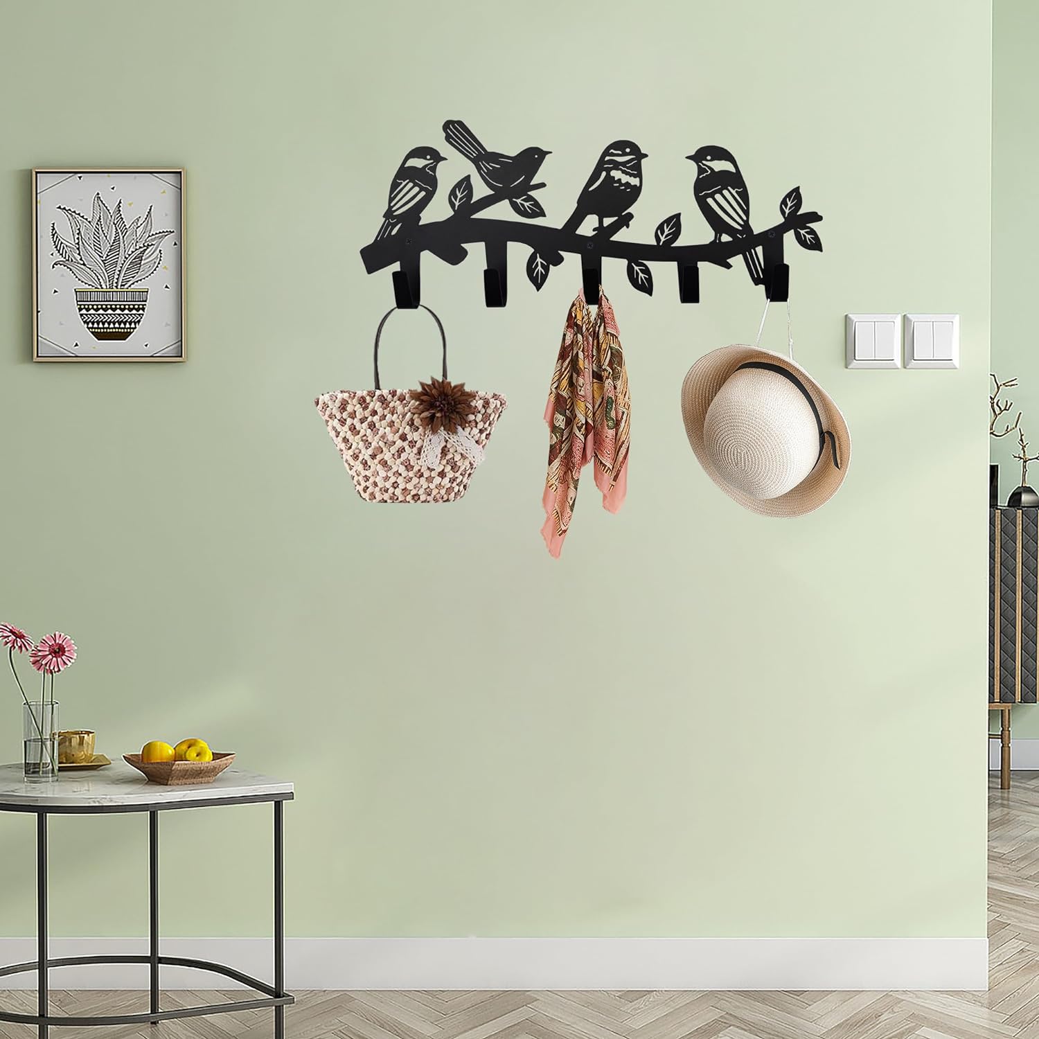 THESG-Metal Bird Coat Hooks Wall Art Decor-Bird Hangers and Key Holder-Animal Theme Hooks Sweet ...
