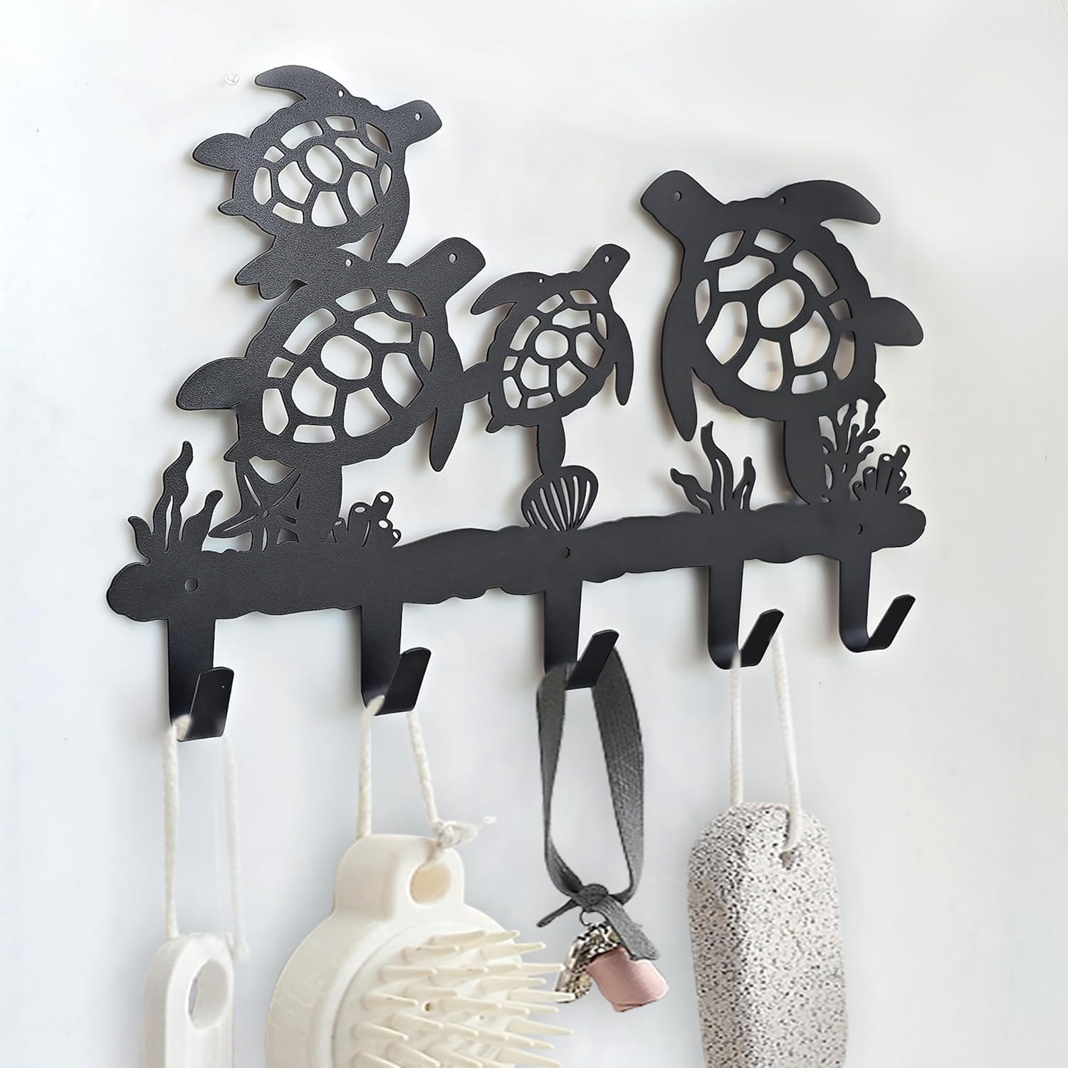 THESG-Metal Sea Turtle Coat Hooks Wall Mount-Sea Turtle Hangers and Key Holder-Clothes Hat Rack ...