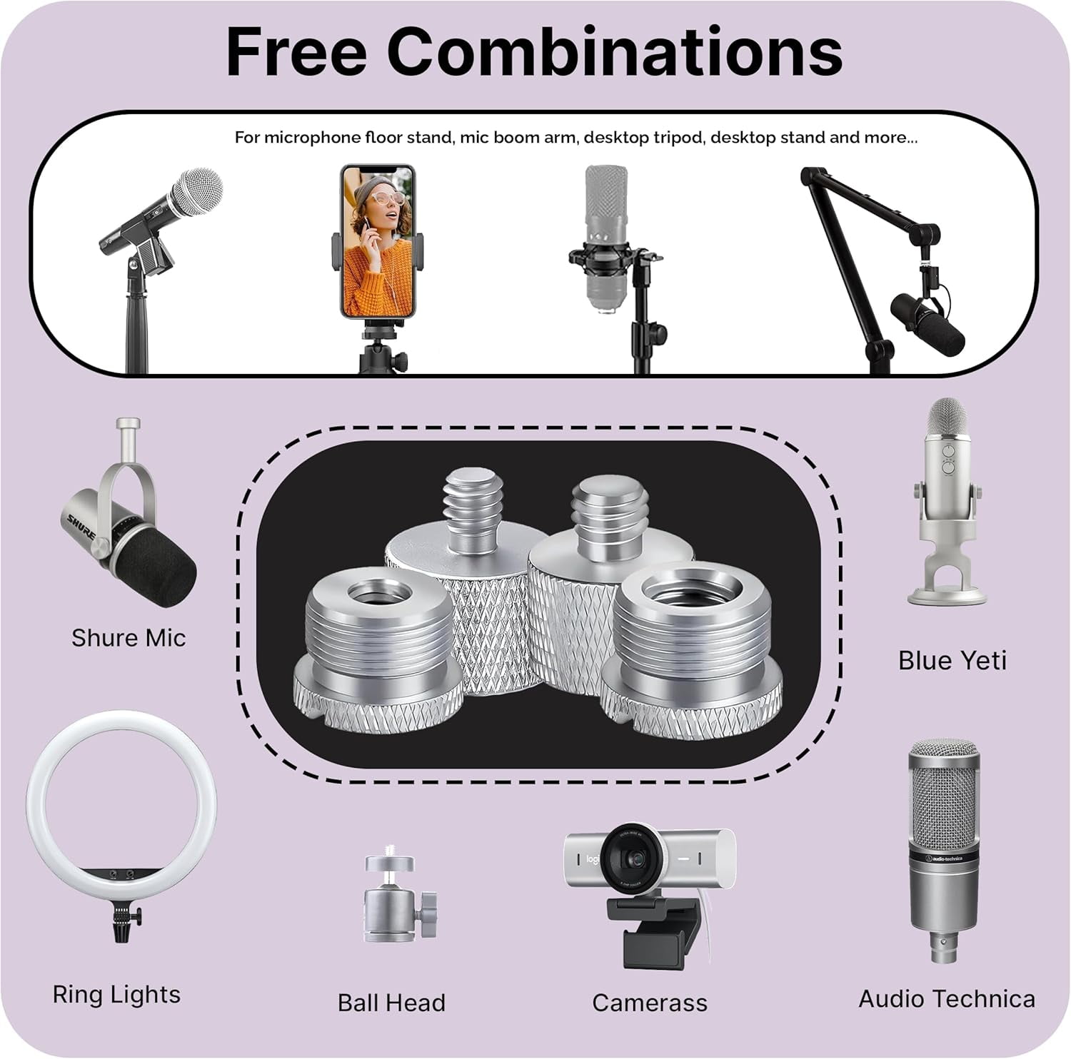 THESG-Mic Stand Adapter Set 8 pieces Metal Microphone Stand Screw ...