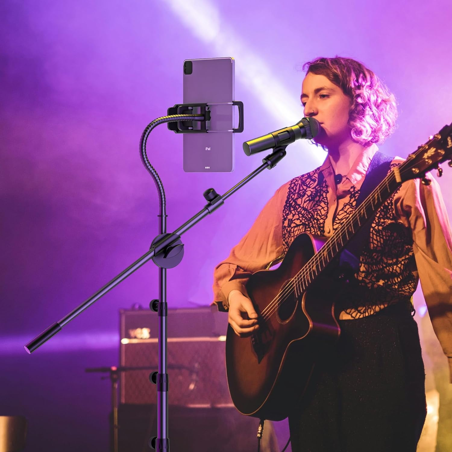 THESG-Microphone Stand with IPAD Clip, Floor Foldable Mic Stand with ...