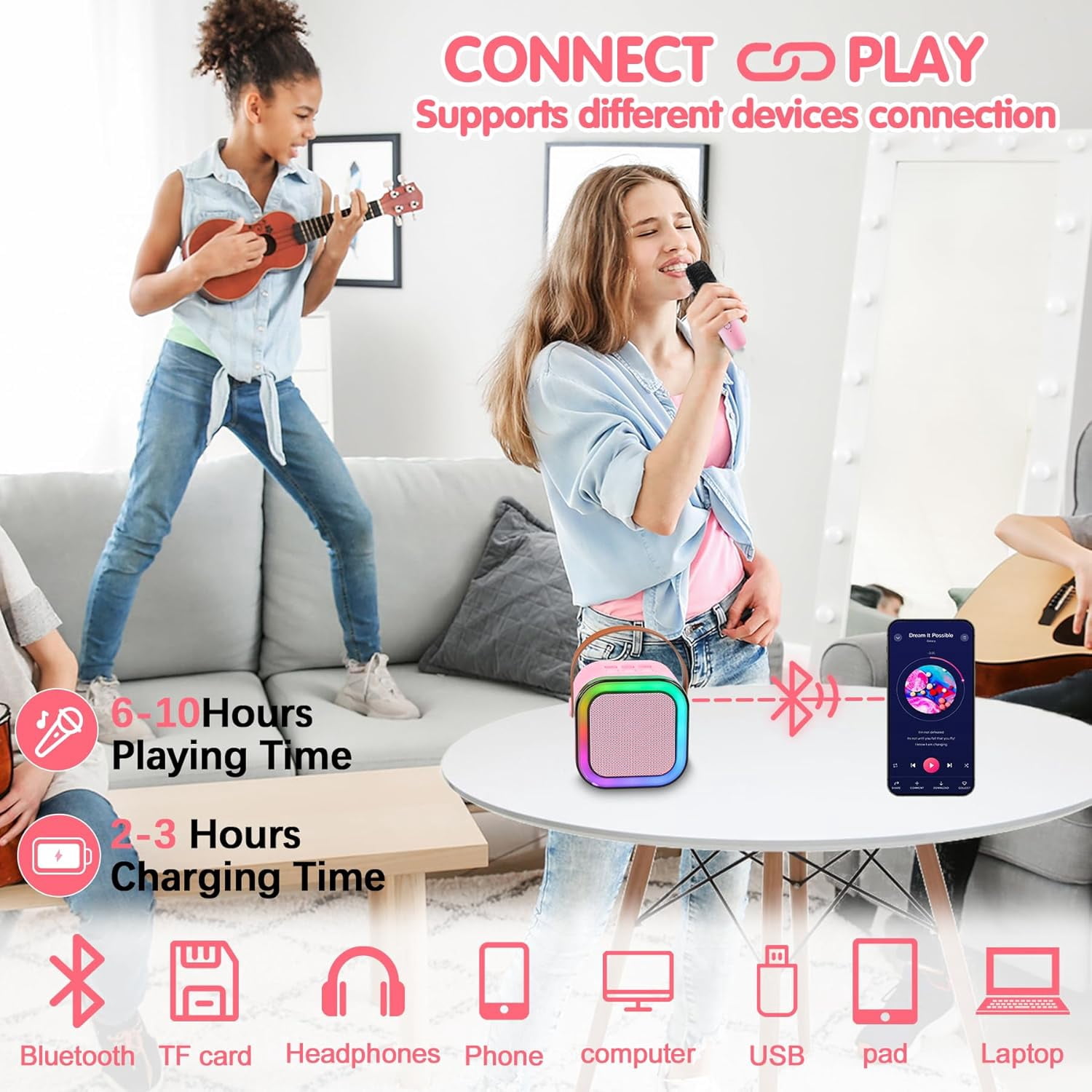 THESG-Mini Karaoke Machine, Portable Bluetooth Speaker with 2 Wireless ...