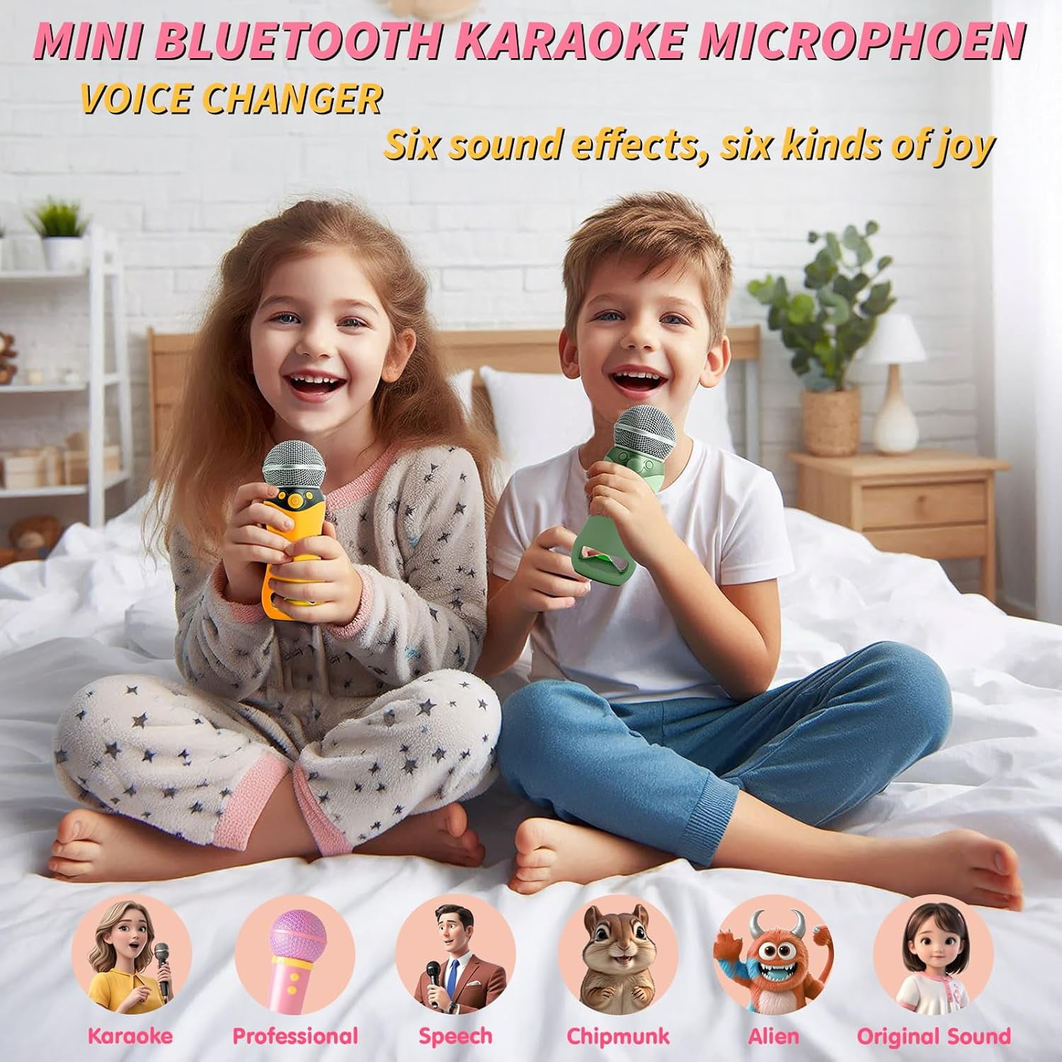THESG-Mini Wireless Bluetooth Karaoke Microphone Speaker, 6-Effect ...