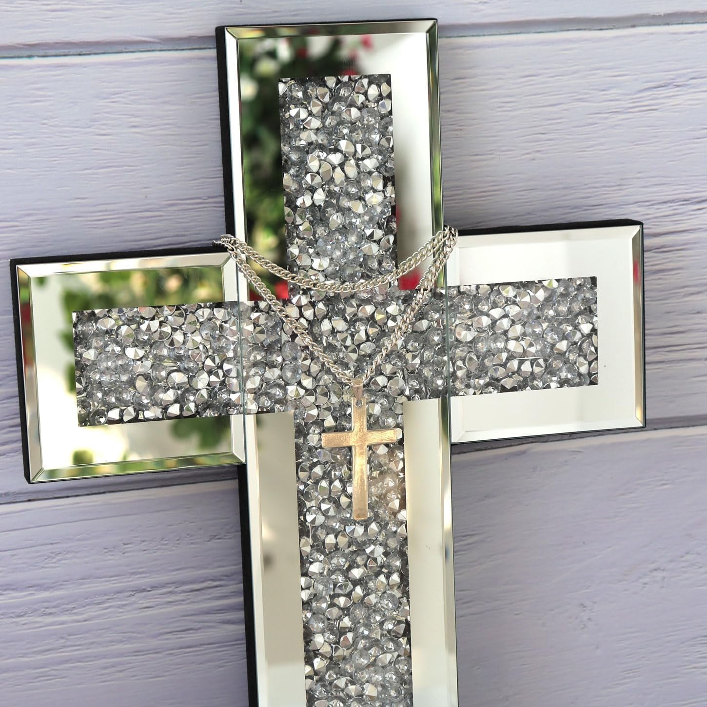 THESG-Mirrored Cross Wall Decor - Crushed Diamond-Embedded Glass Mirror ...