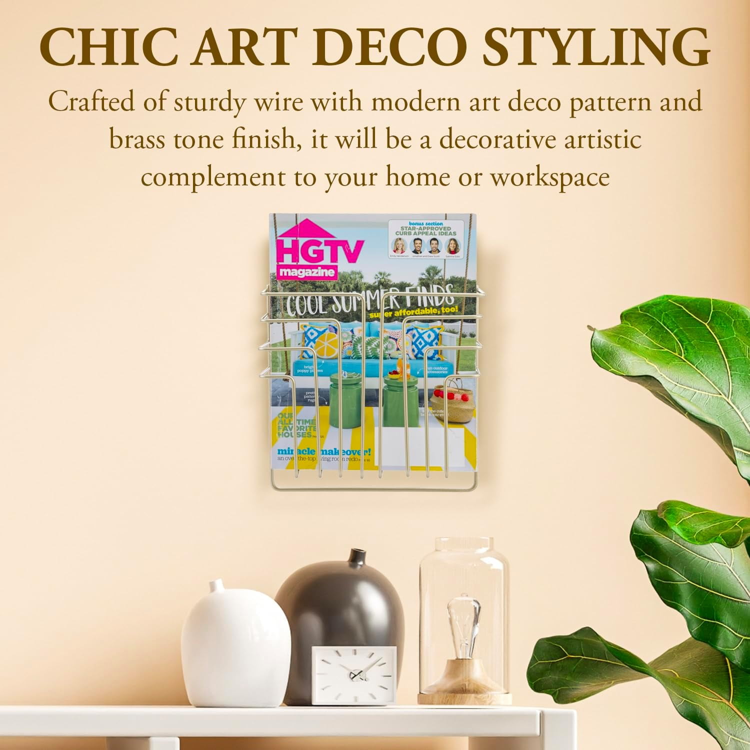 THESG-Modern Art Deco Style Brass Tone Metal Wire Floating Magazine ...