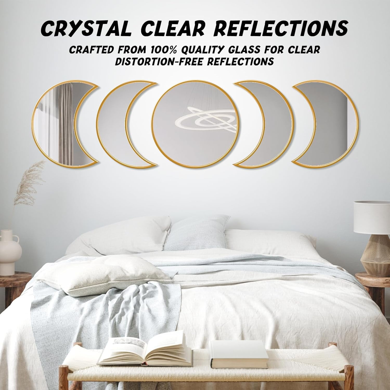 THESG-Moon Phase Mirror Set - 100% Glass, Boho Wall Decor ...