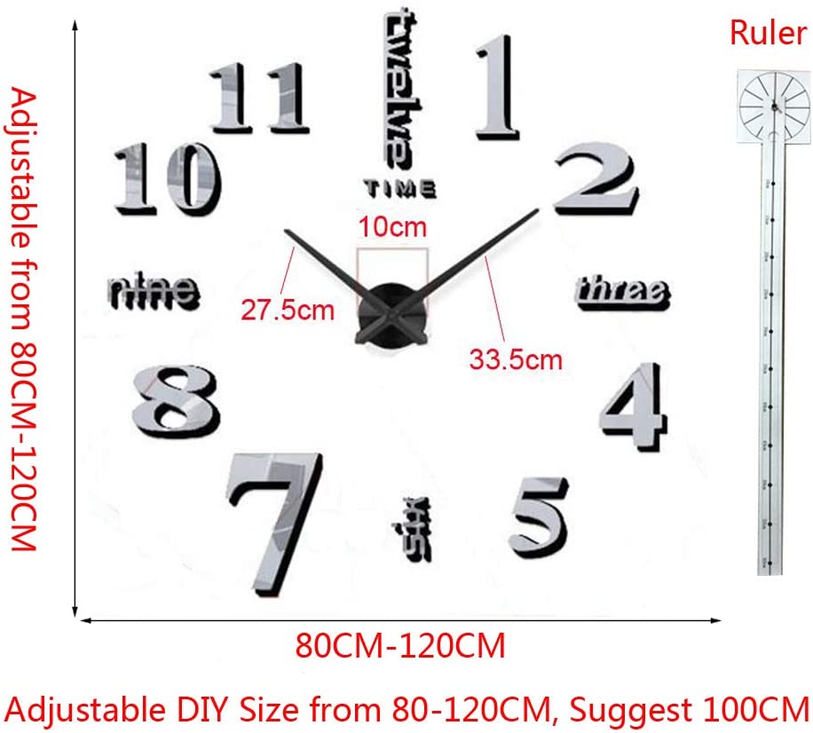 THESG-New 3D DIY Mirror Surface Wall Clocks Modern Design Living Room ...