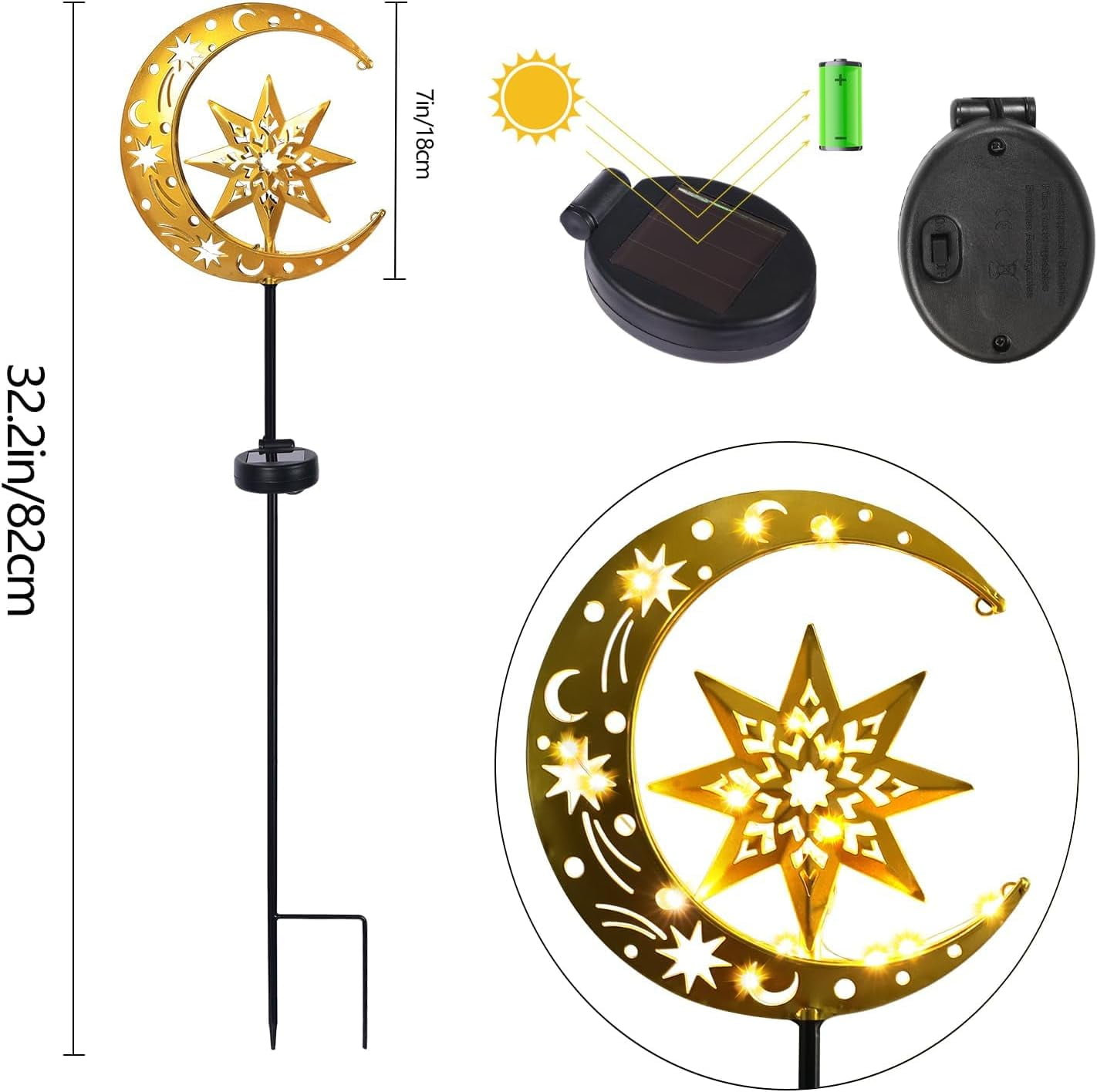 THESG-Outdoor Garden Solar Lights,Moon＆Star Solar Figurine Lights with ...