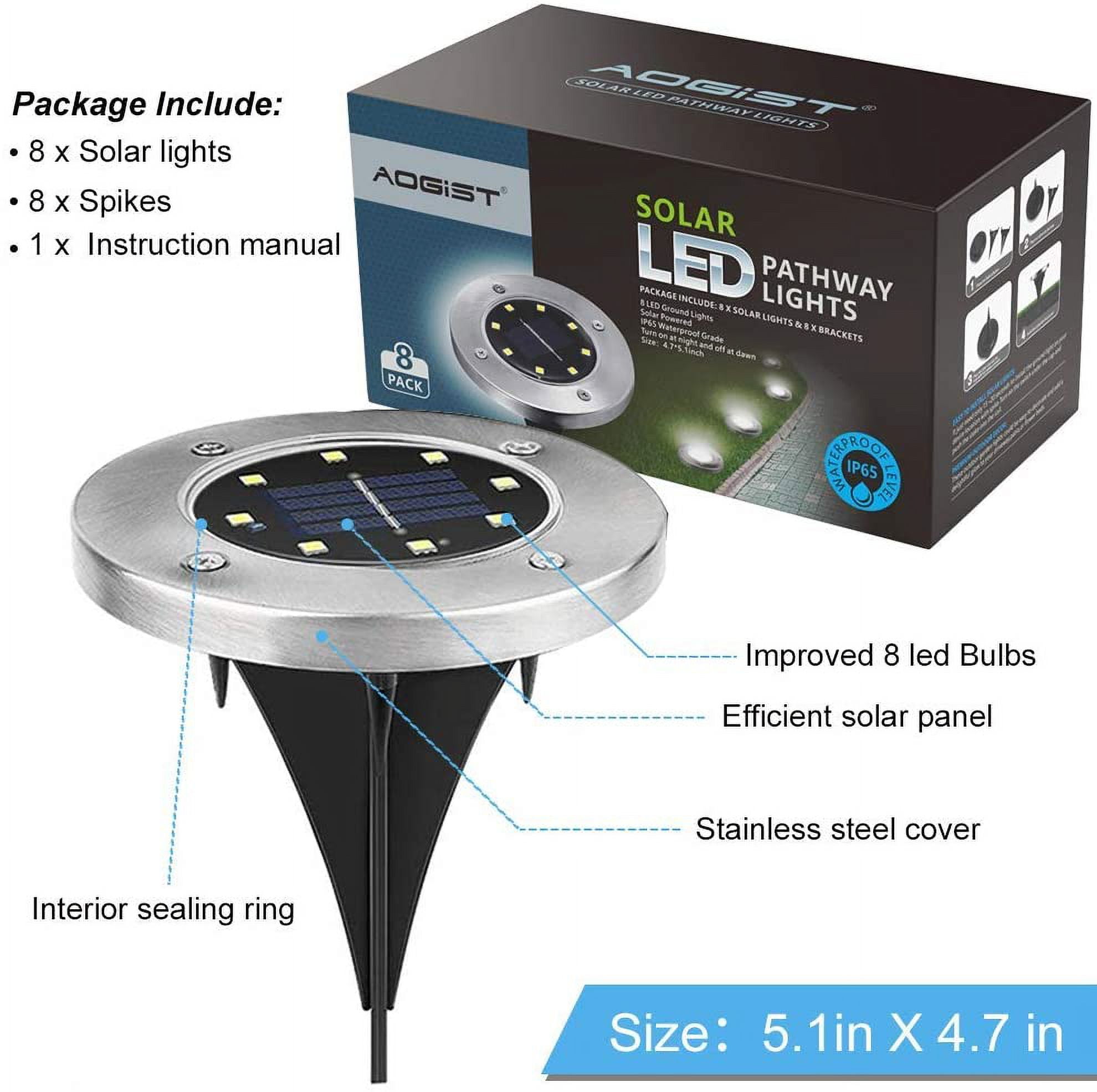 THESG-Outdoor Solar Ground Lights, 8 LED Waterproof Garden Disk Lights ...