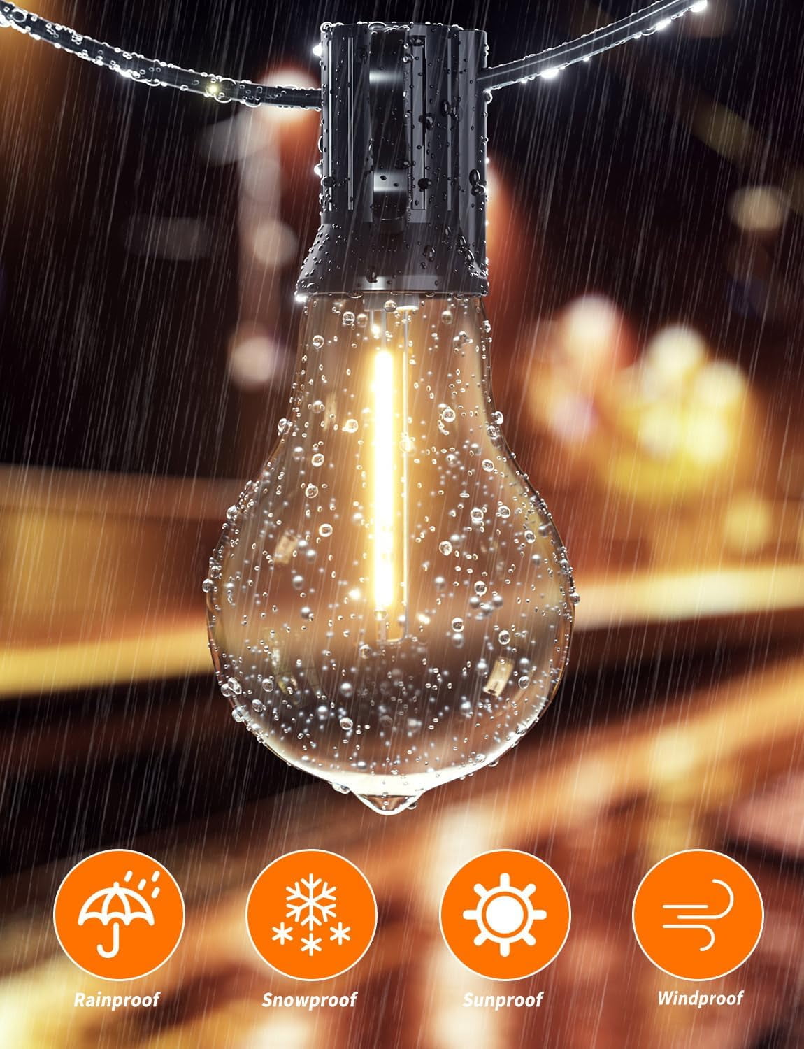 THESG-Outdoor String Lights 100FT Waterproof Patio String Lights with ...